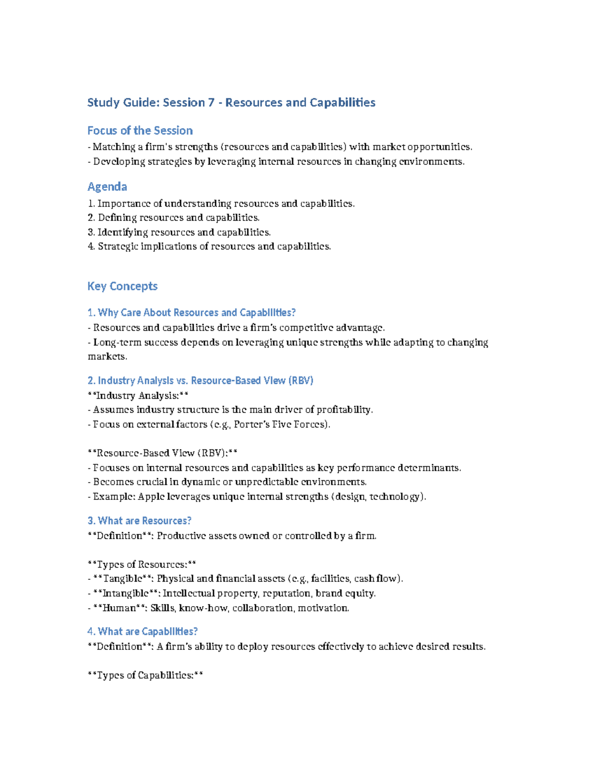 Session 7 Resources and Capabilities Rebuilt - Study Guide: Session 7 ...