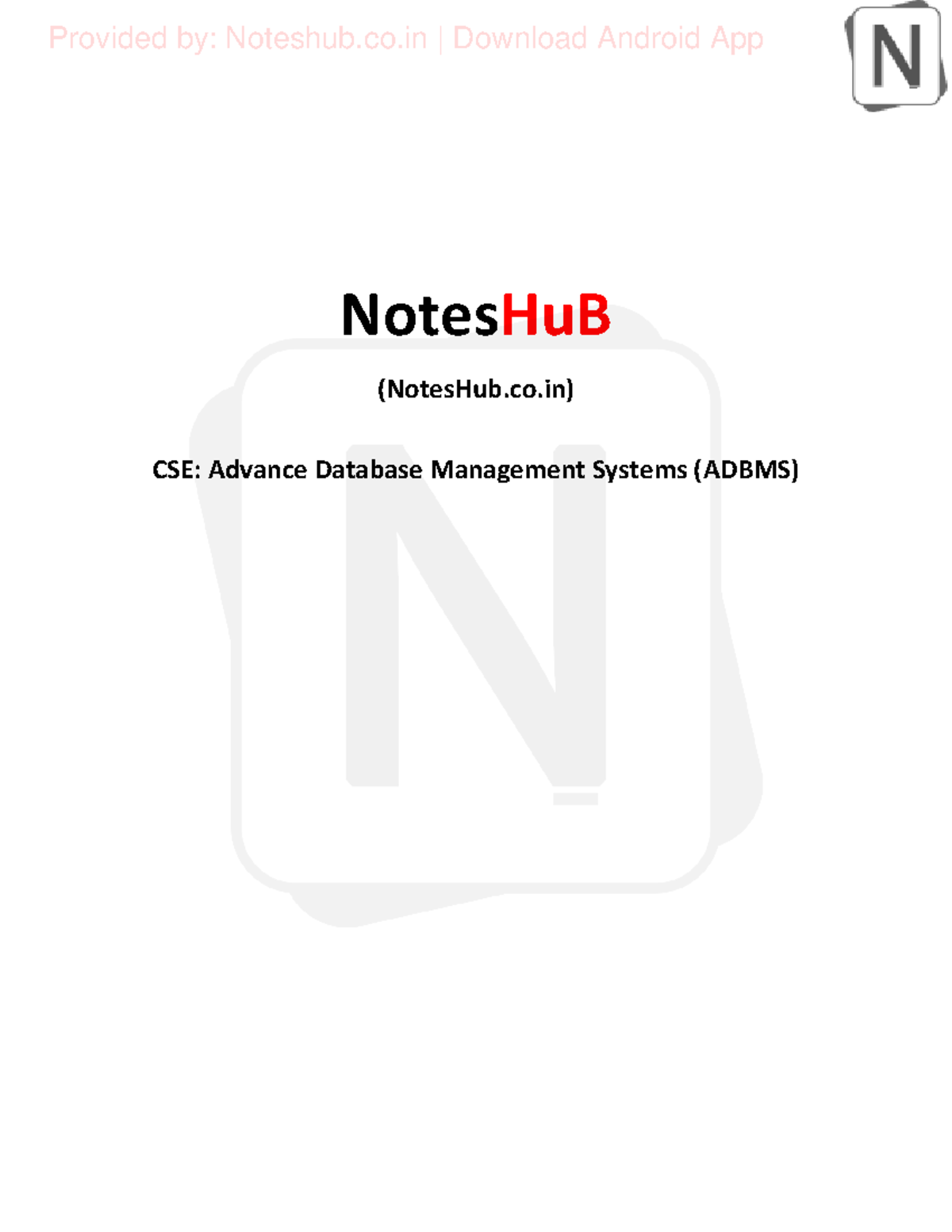 Unit 1 and 2 - NotesHuB ####### (NotesHub.co) ####### CSE: Advance ...