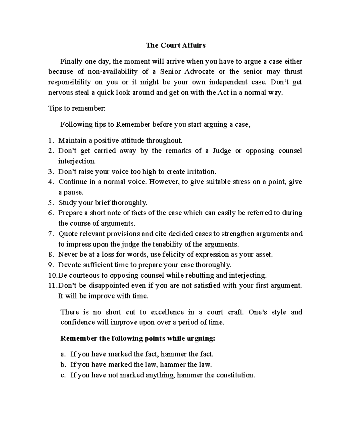 The Court Affairs - Lecture notes - The Court Affairs Finally one day ...