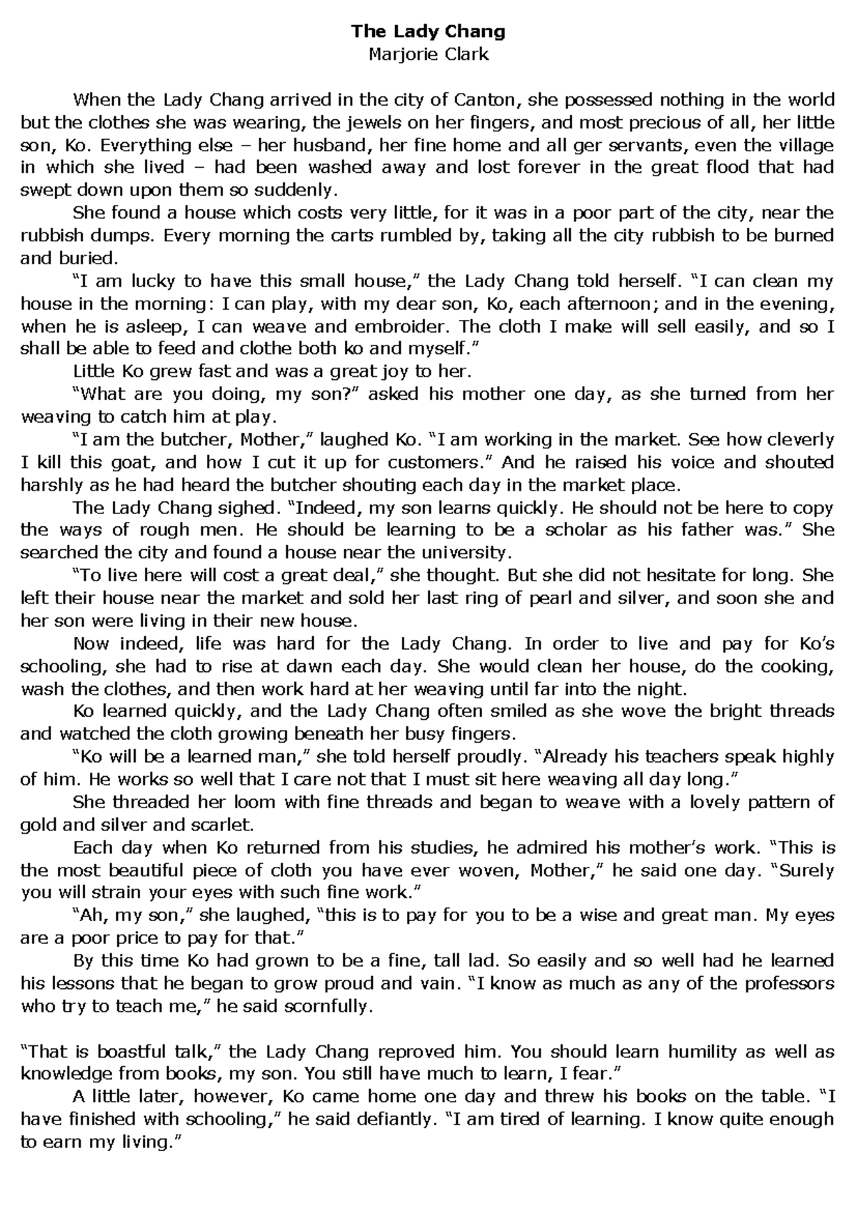 The Lady Chang - Something to read for characterization - The Lady ...