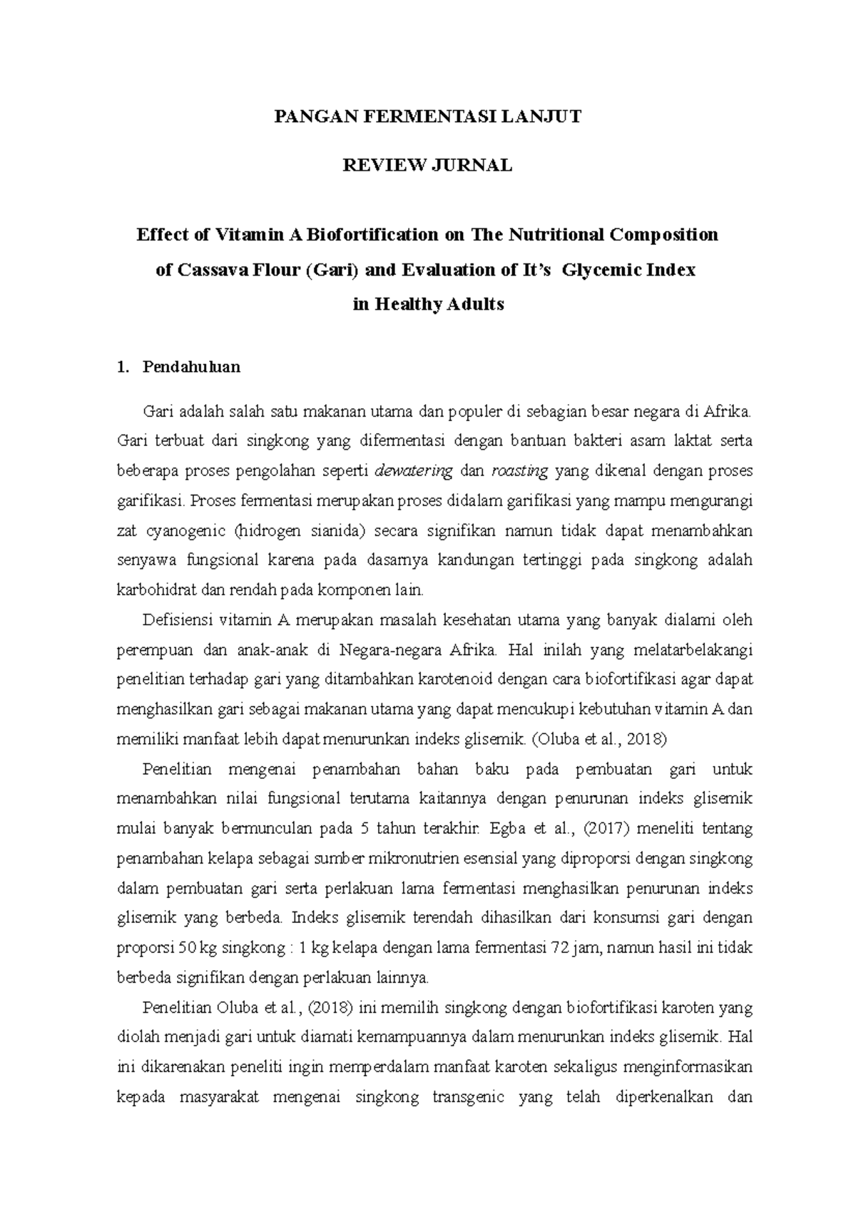 Journal Review : Fermentation of Gari - PANGAN FERMENTASI LANJUT REVIEW ...