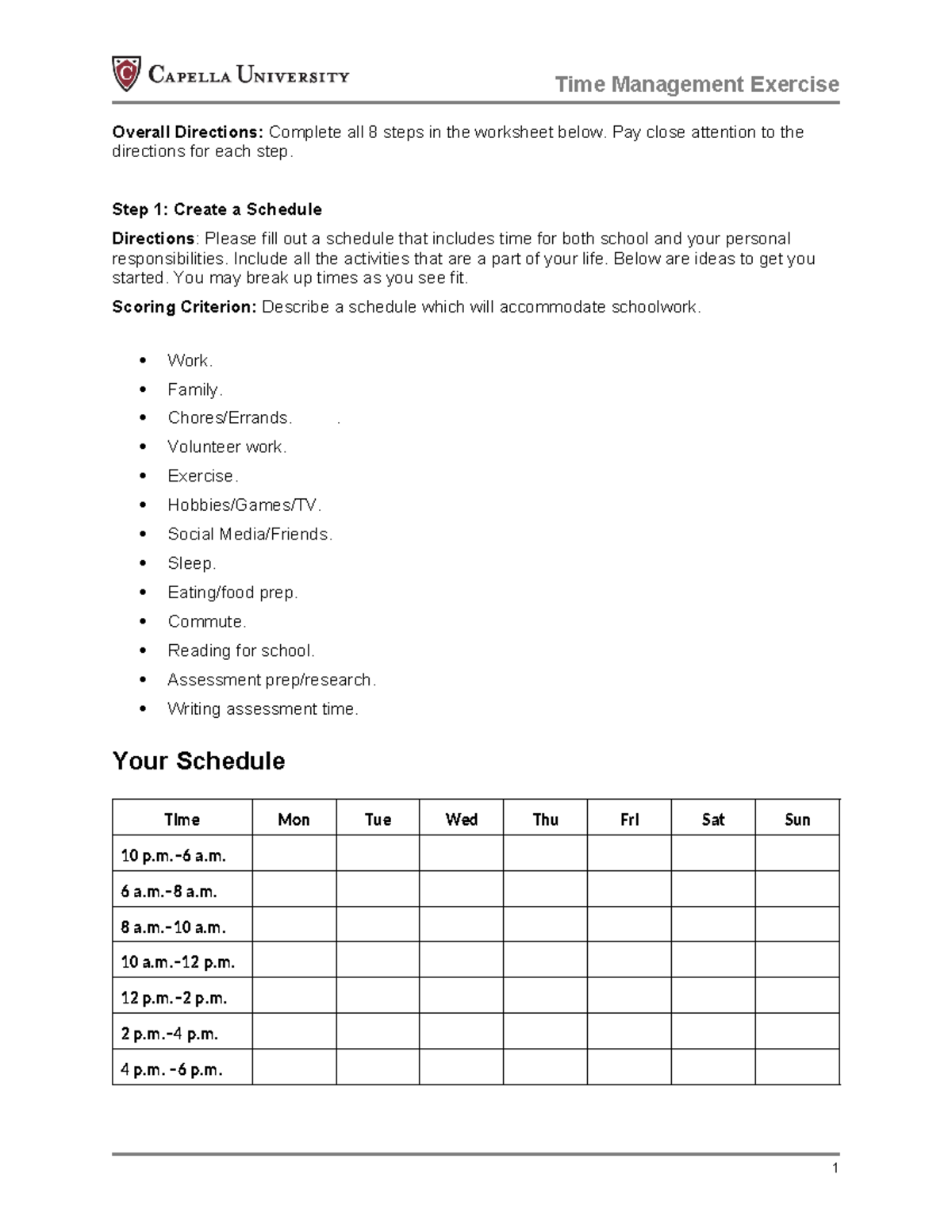 Cf time management exercise - Overall Directions: Complete all 8 steps ...