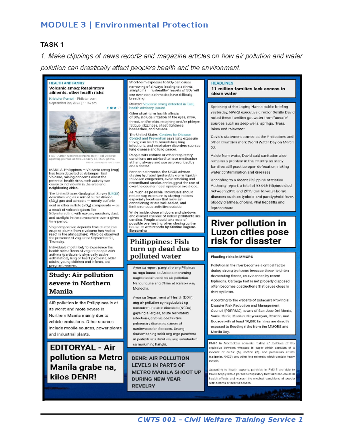 Module 3 - Environmental Protection - TASK 1 1. Make clippings of news ...