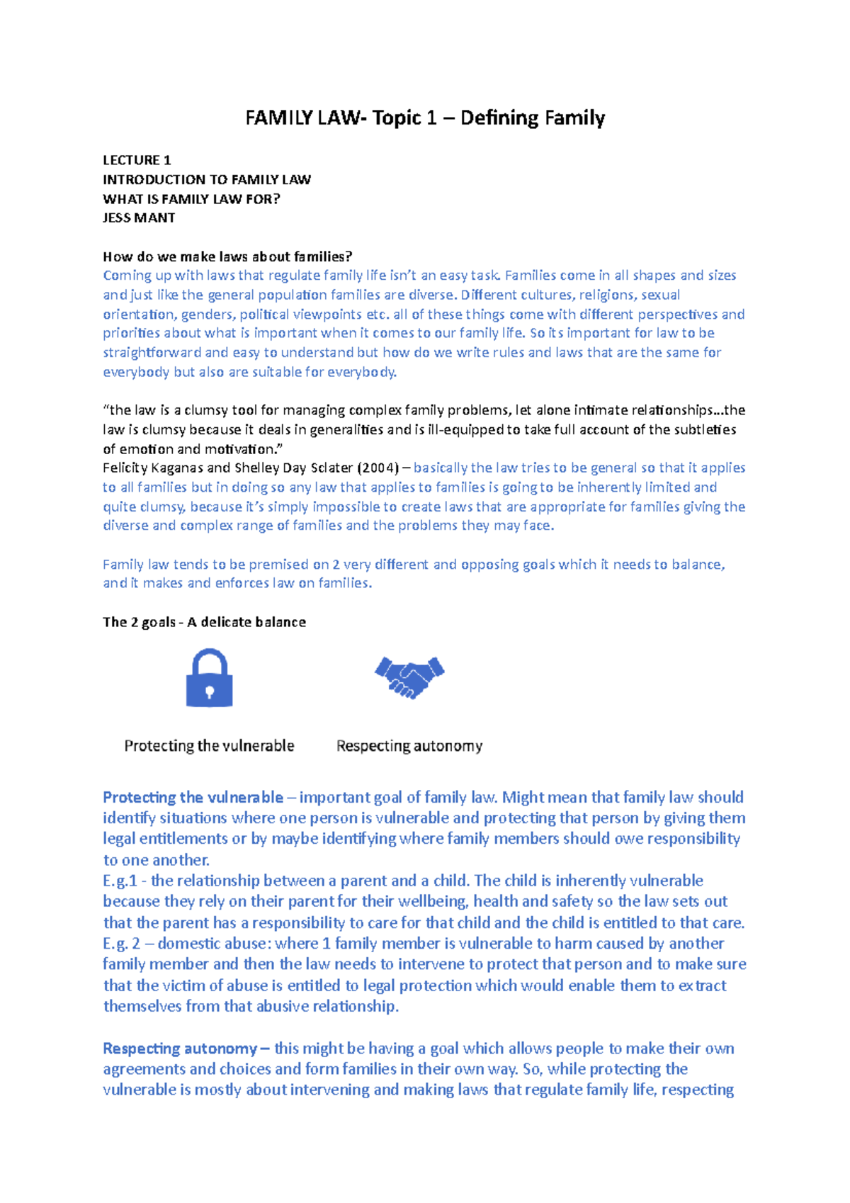 Family Law topic 1 - what is family - FAMILY LAW- Topic 1 – Defining ...