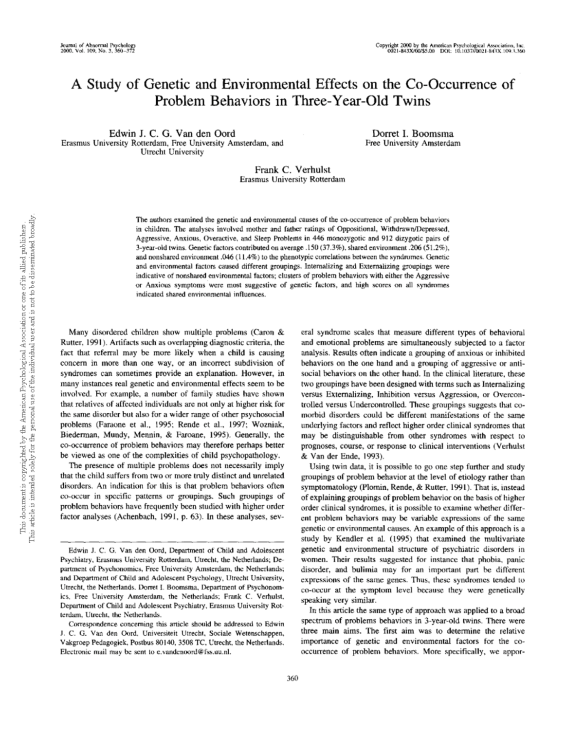 Psych Research Article paper - Journal of Abnormal Psycholog> 2000. Vol ...