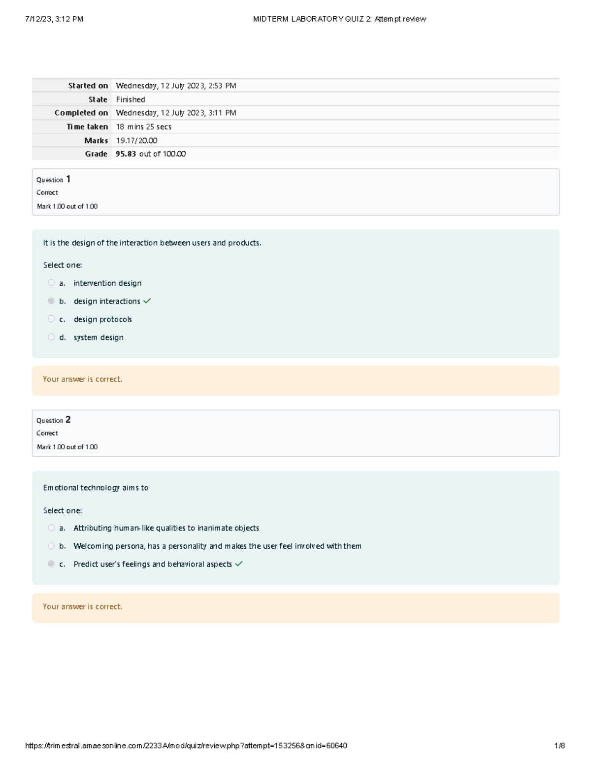 Introduction to Human Computer Interaction Midterm Laboratory QUIZ 2 Attempt review - Started on ...