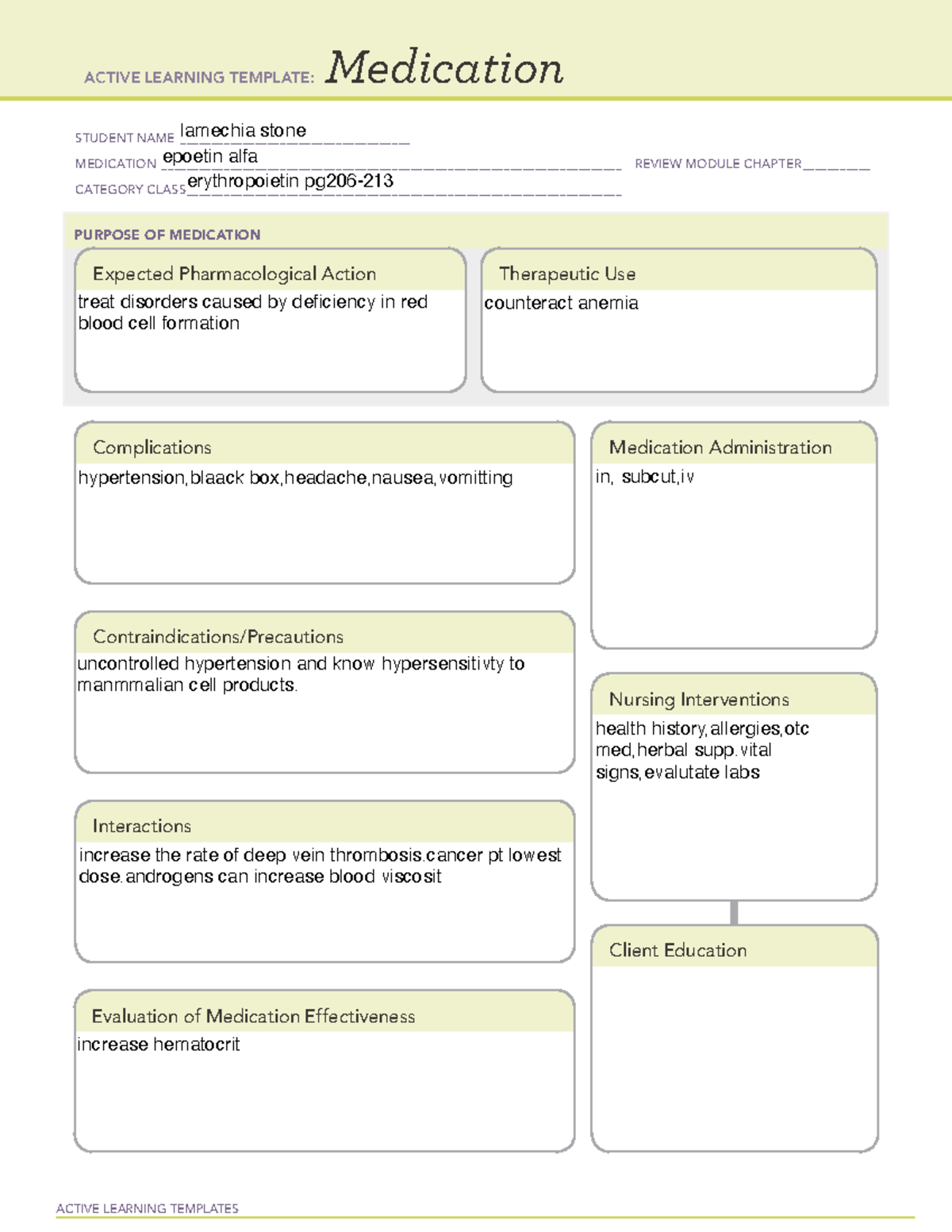 Blank Drug Card Template-7 - ACTIVE LEARNING TEMPLATES Medication ...