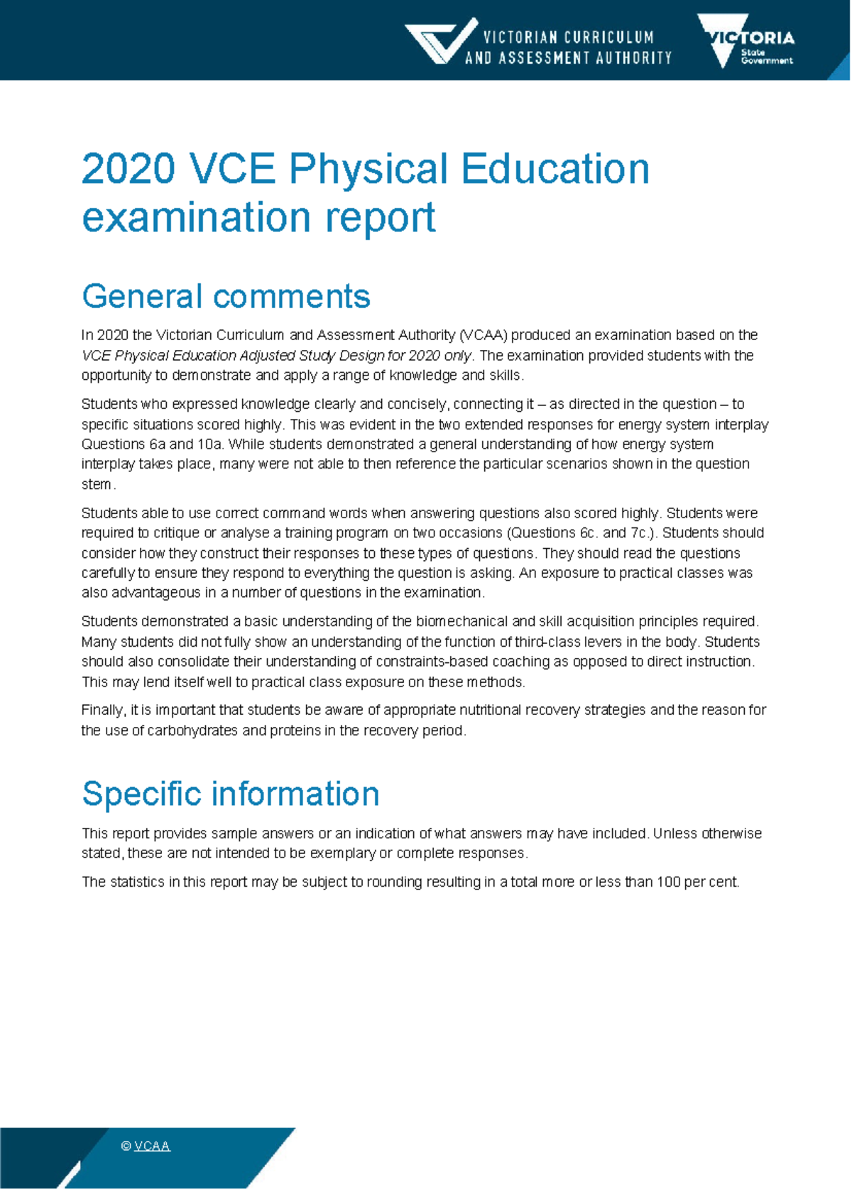 2020physed-exam-report - 2020 VCE Physical Education examination report ...
