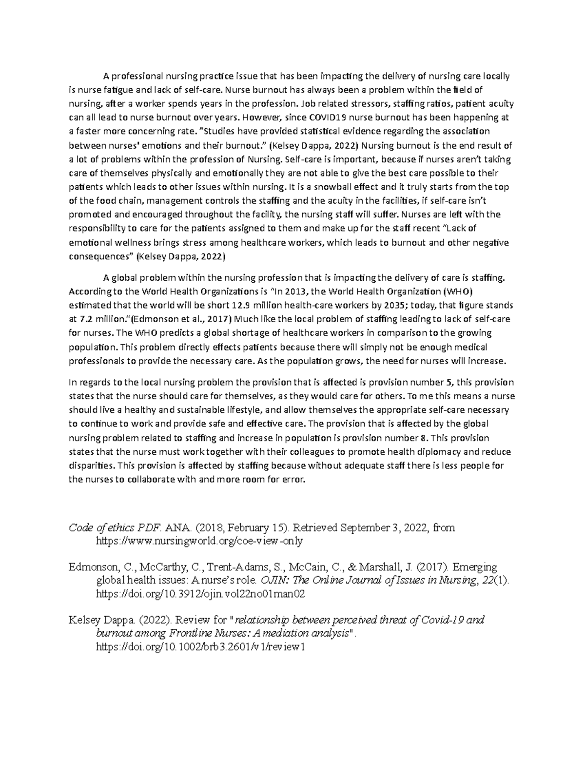 Module 2 - Nursing discussion - A professional nursing practice issue ...