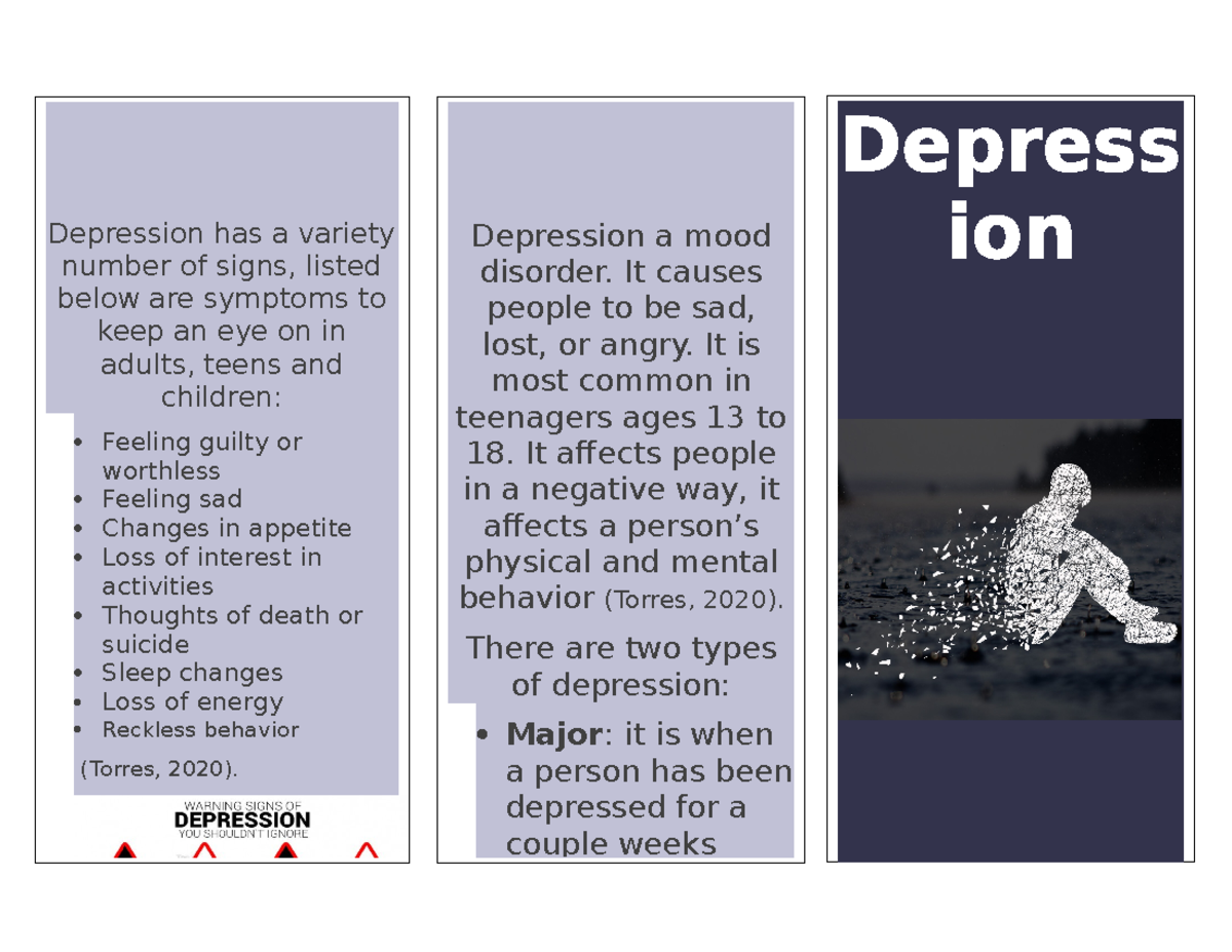 Mental Health Brochure - SYMPOTOMS Depression has a variety number of ...
