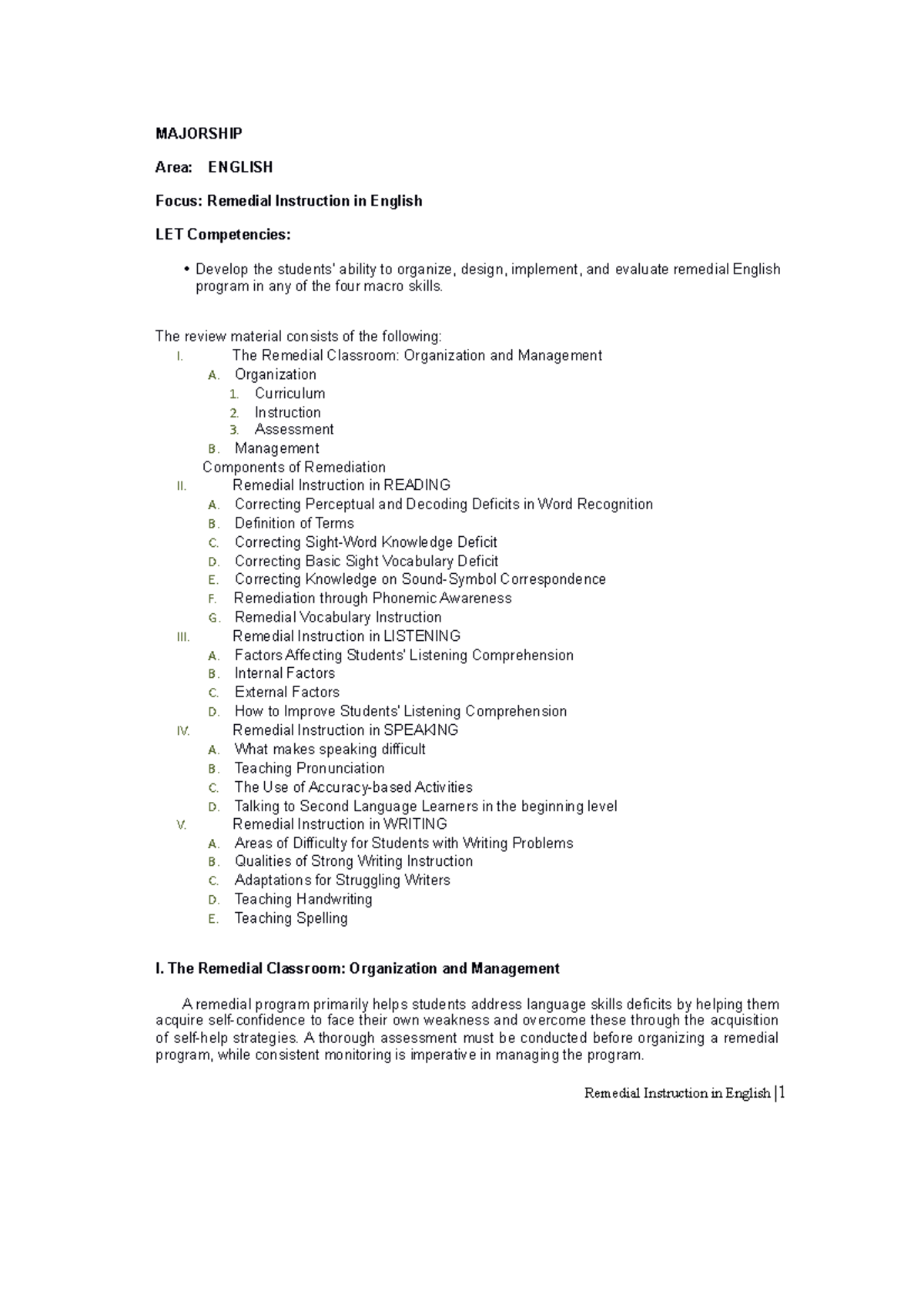 Remedial-instruction-in-english compress - MAJORSHIP Area: ENGLISH ...