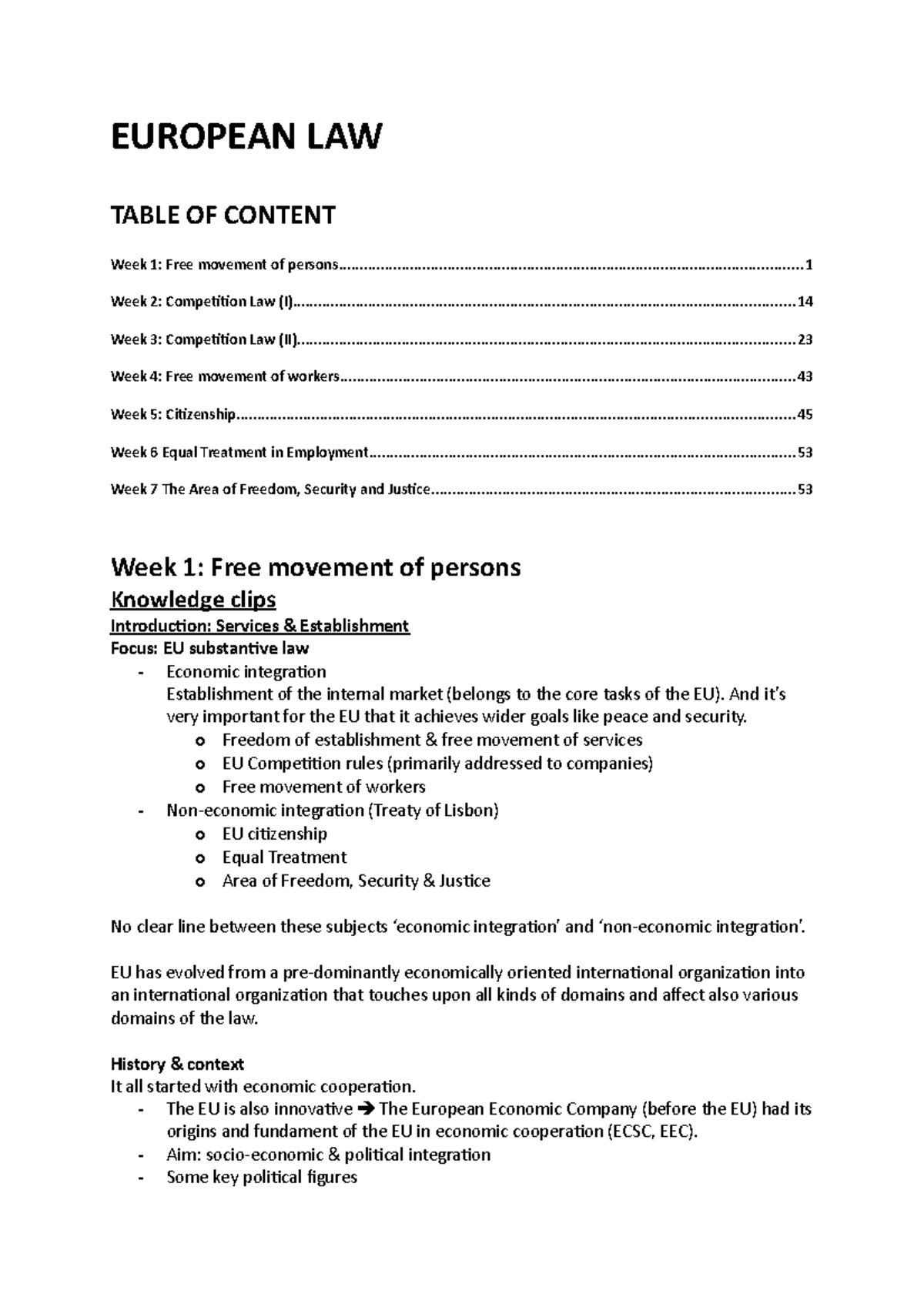 Werkgroepen En Hoorcolleges European Law EUROPEAN LAW TABLE OF werkgroepen-en-hoorcolleges-european-law-european-law-table-of