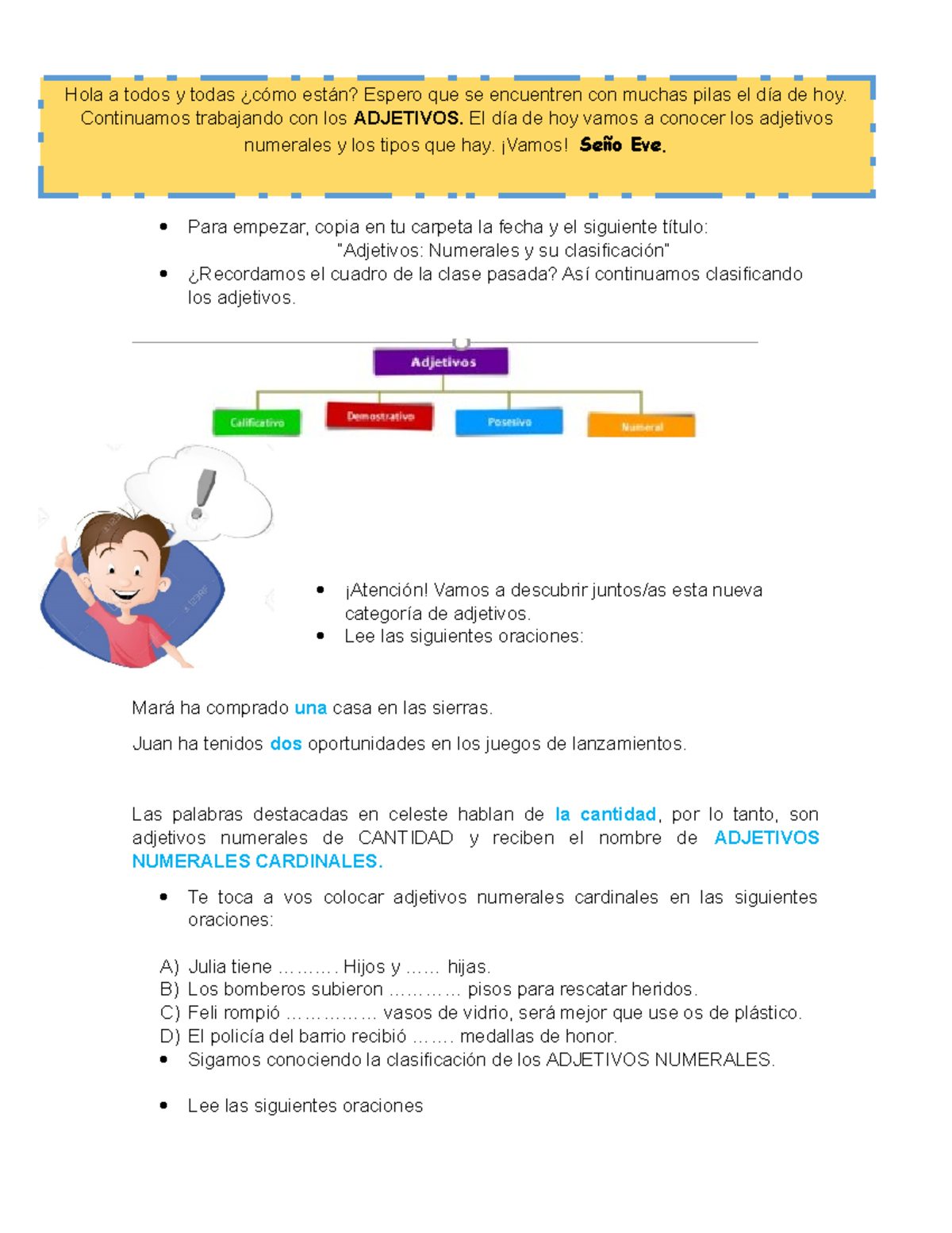 Clasificación adjetivos numerales - Para empezar, copia en tu carpeta ...
