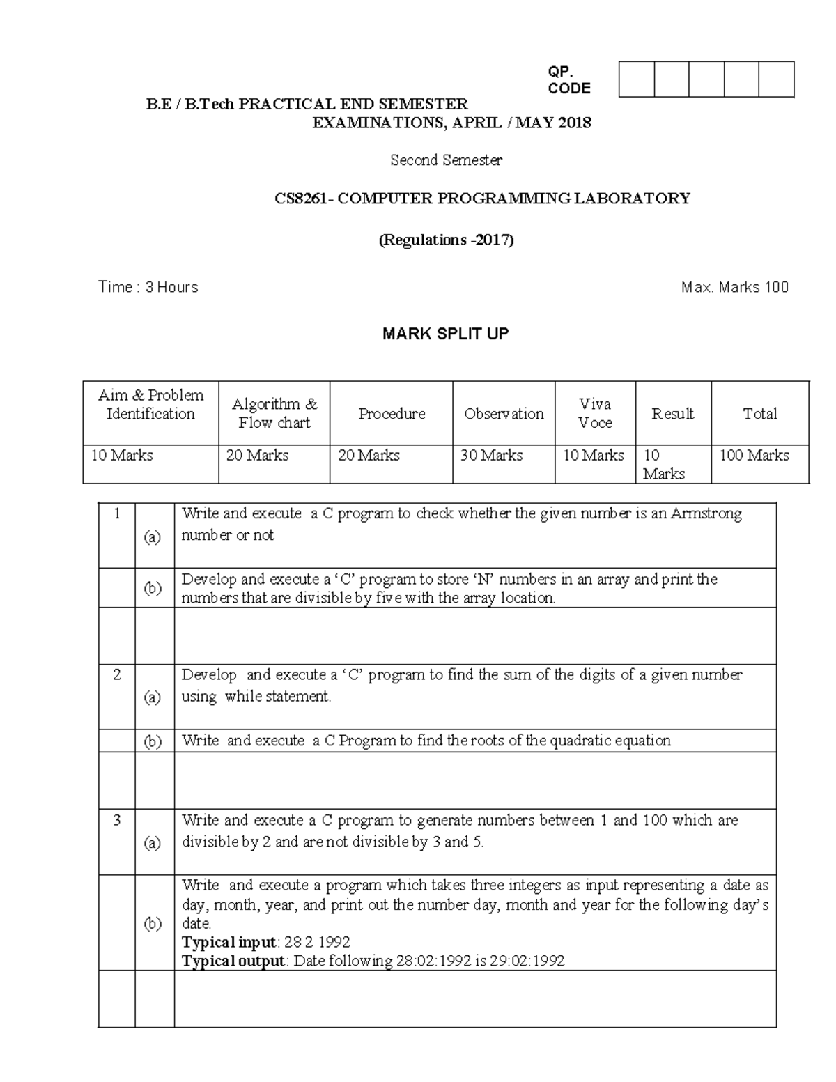 CS8261 -7 - B / B PRACTICAL END SEMESTER EXAMINATIONS, APRIL / MAY 2018 ...