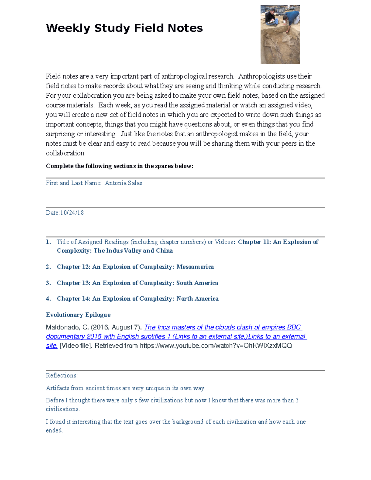 Antonia's week 5 field notes - Weekly Study Field Notes Field notes are ...