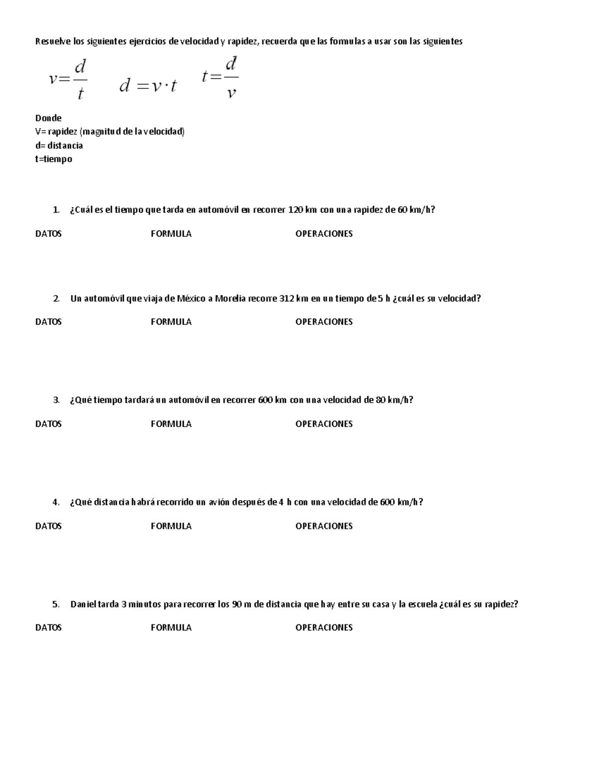 Ejefcicios de velocidad puntos extra - Resuelve los siguientes ...