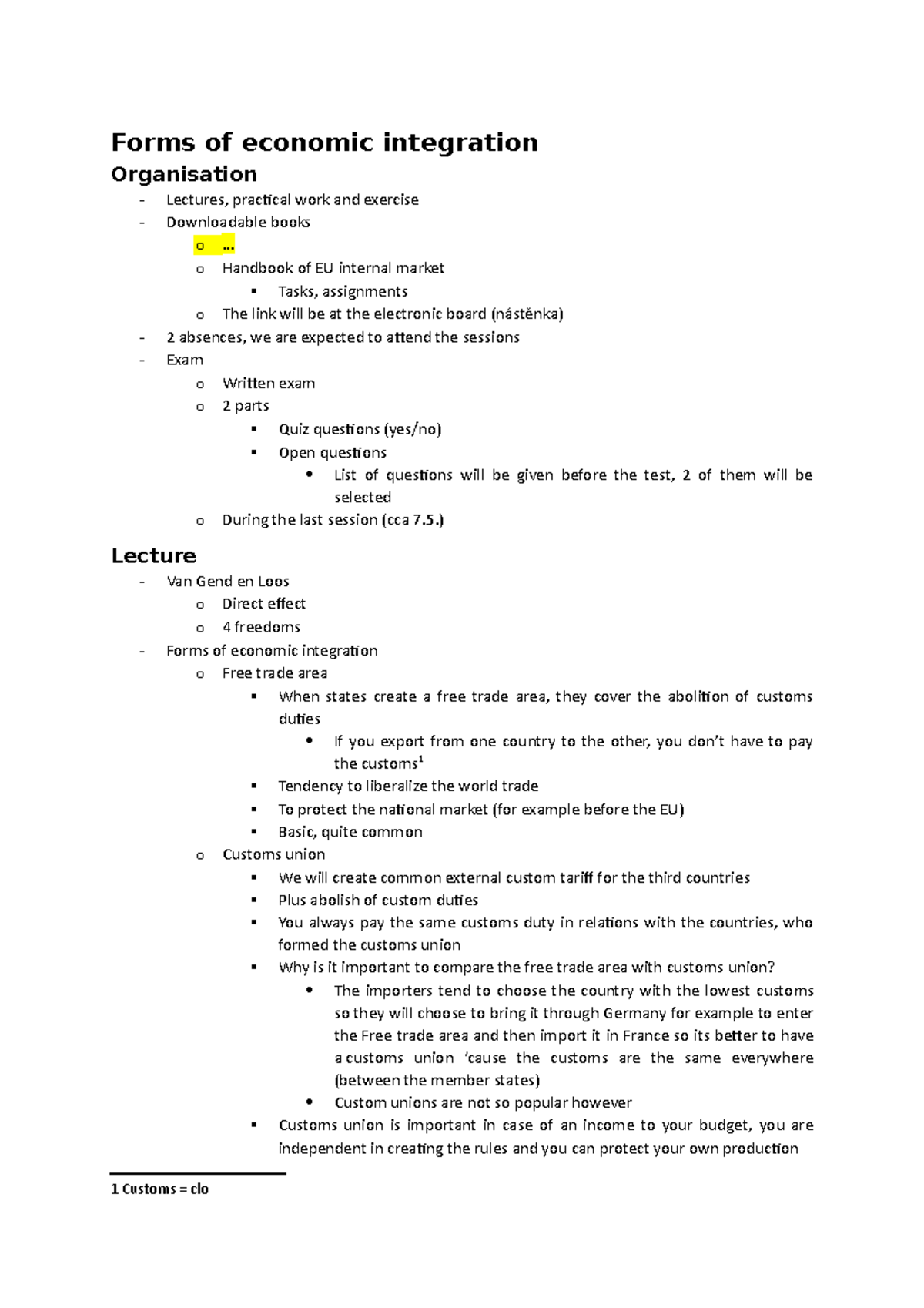 1. Introduction - Forms of economic integration Organisation Lectures ...
