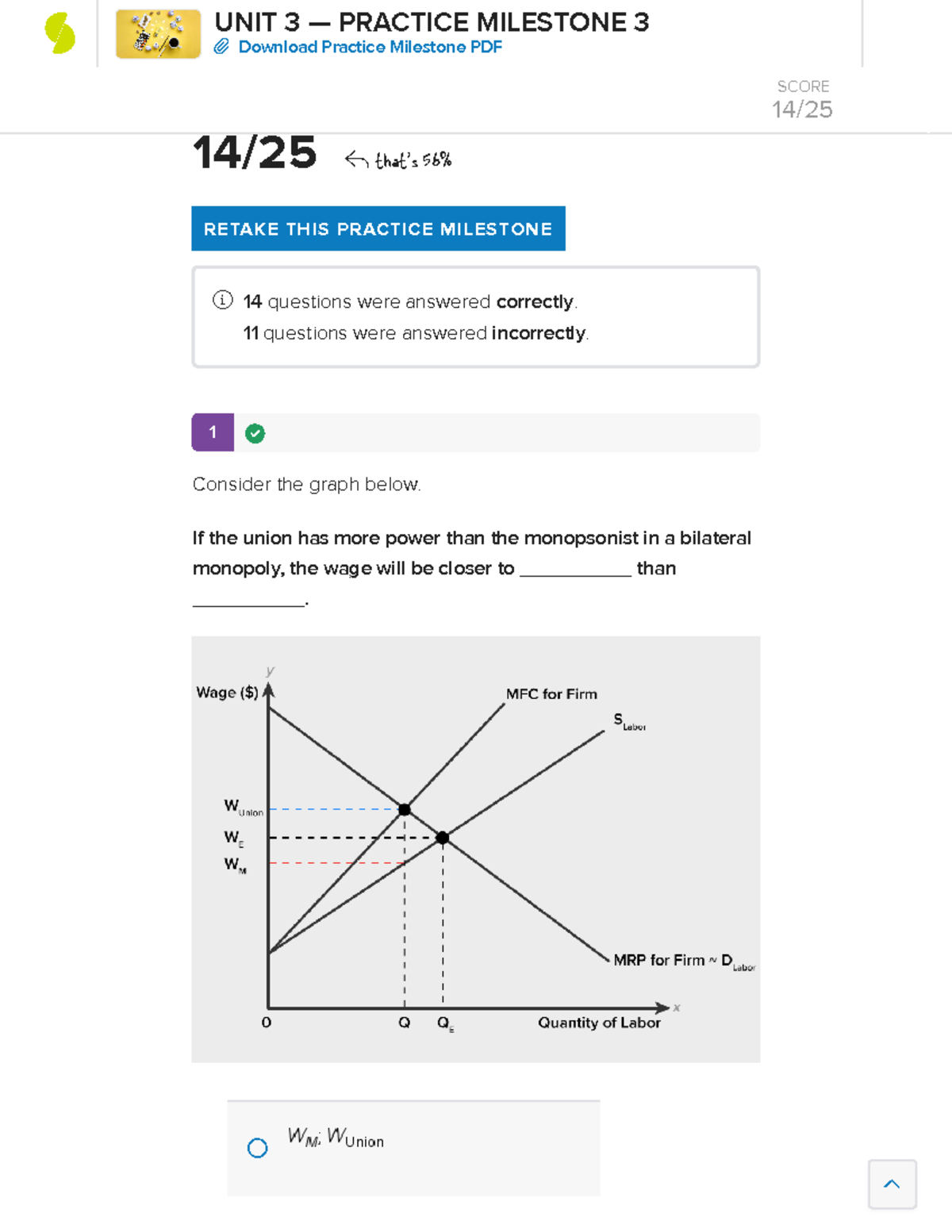 Milestone 3 Practice - 1 14/25 that's 56% RETAKE THIS PRACTICE ...