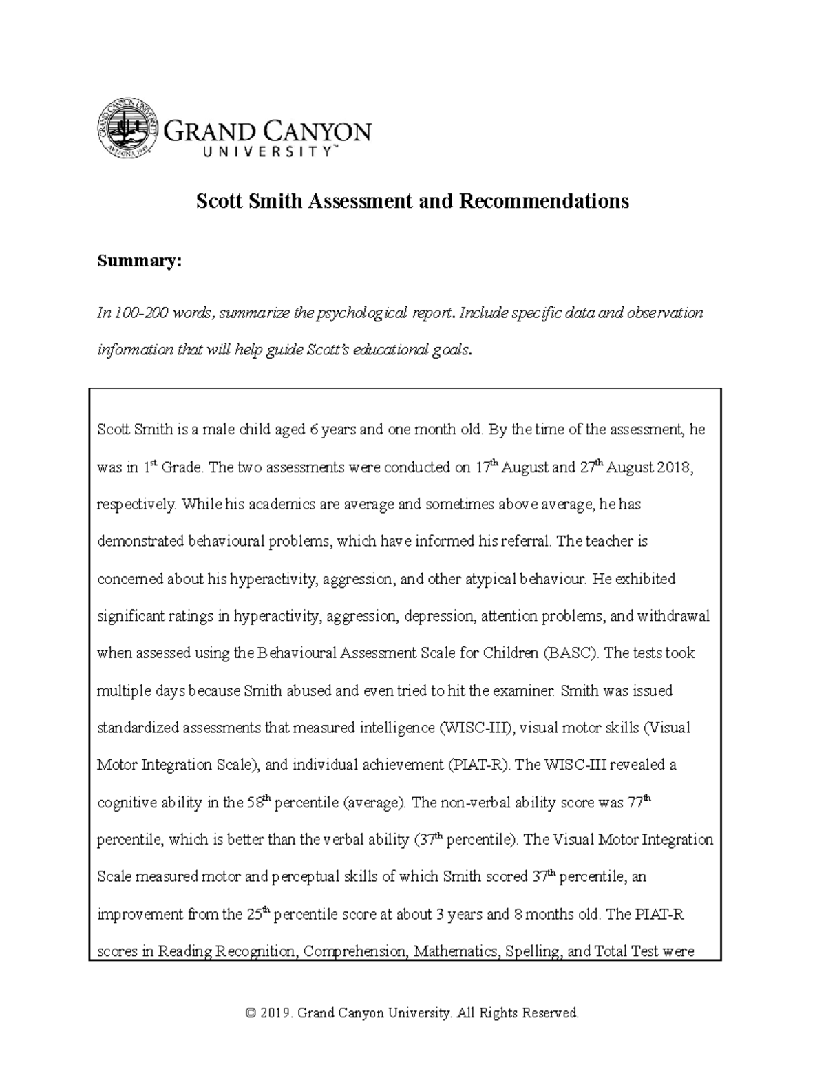 320 sped - sped 320 assignment - Scott Smith Assessment and ...