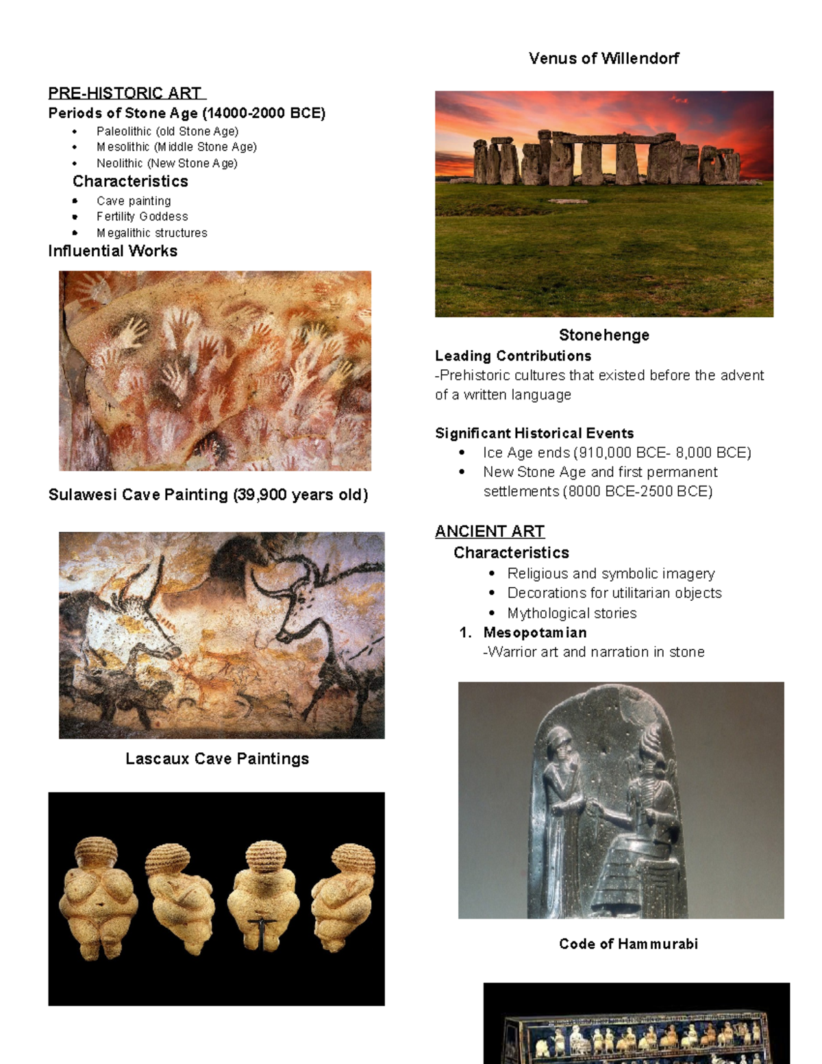 Art-History - History - PRE-HISTORIC ART Periods of Stone Age (14000 ...