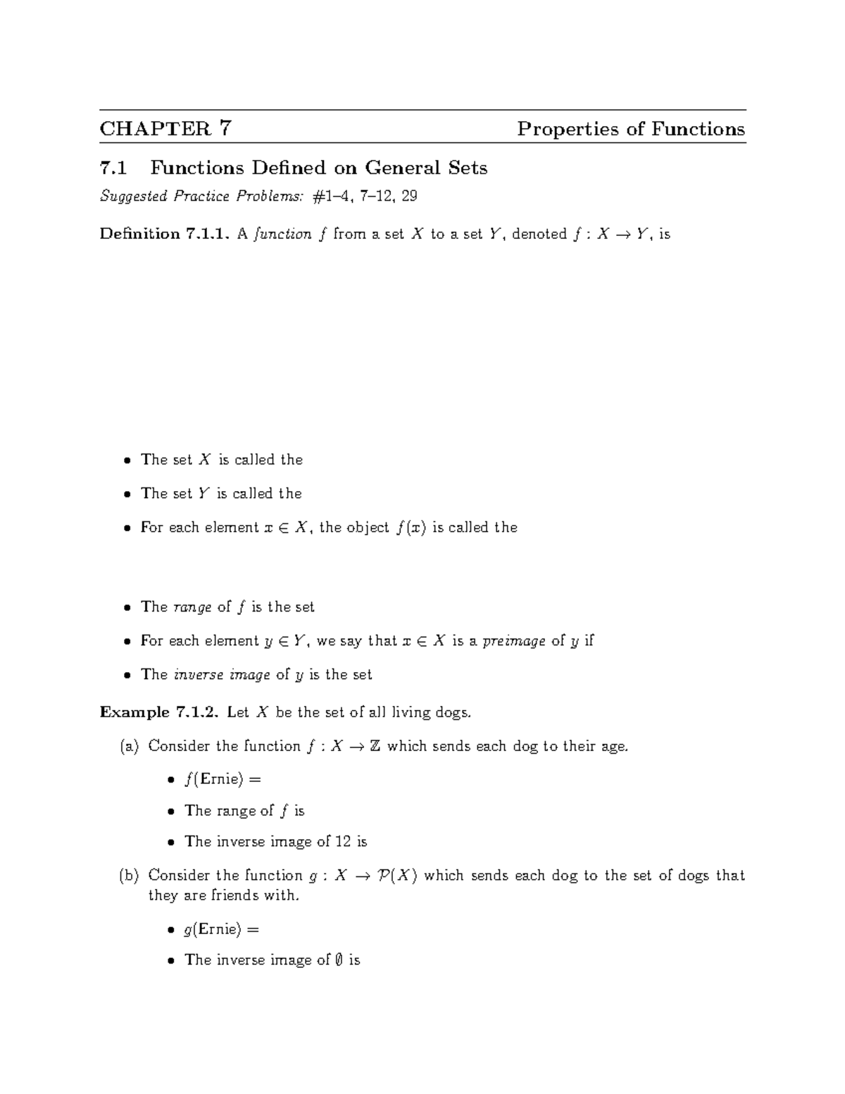 Chapter 7 Notes - CHAPTER 7 Properties of Functions 7 Functions Defined ...