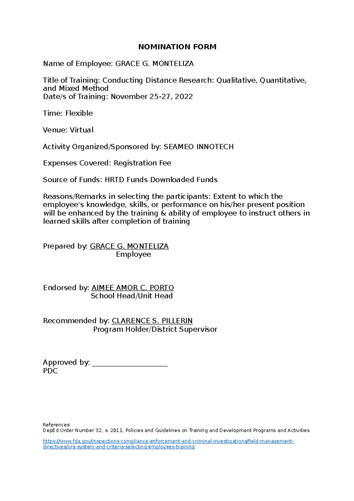 Nomination-FORM- Monteliza - NOMINATION FORM Name of Employee: GRACE G ...