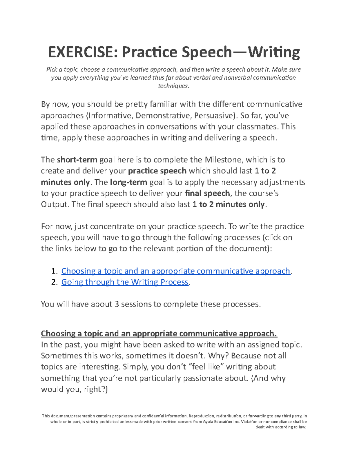 Exercise Practice Speech—Writing - EXERCISE: Practice Speech—Writing ...