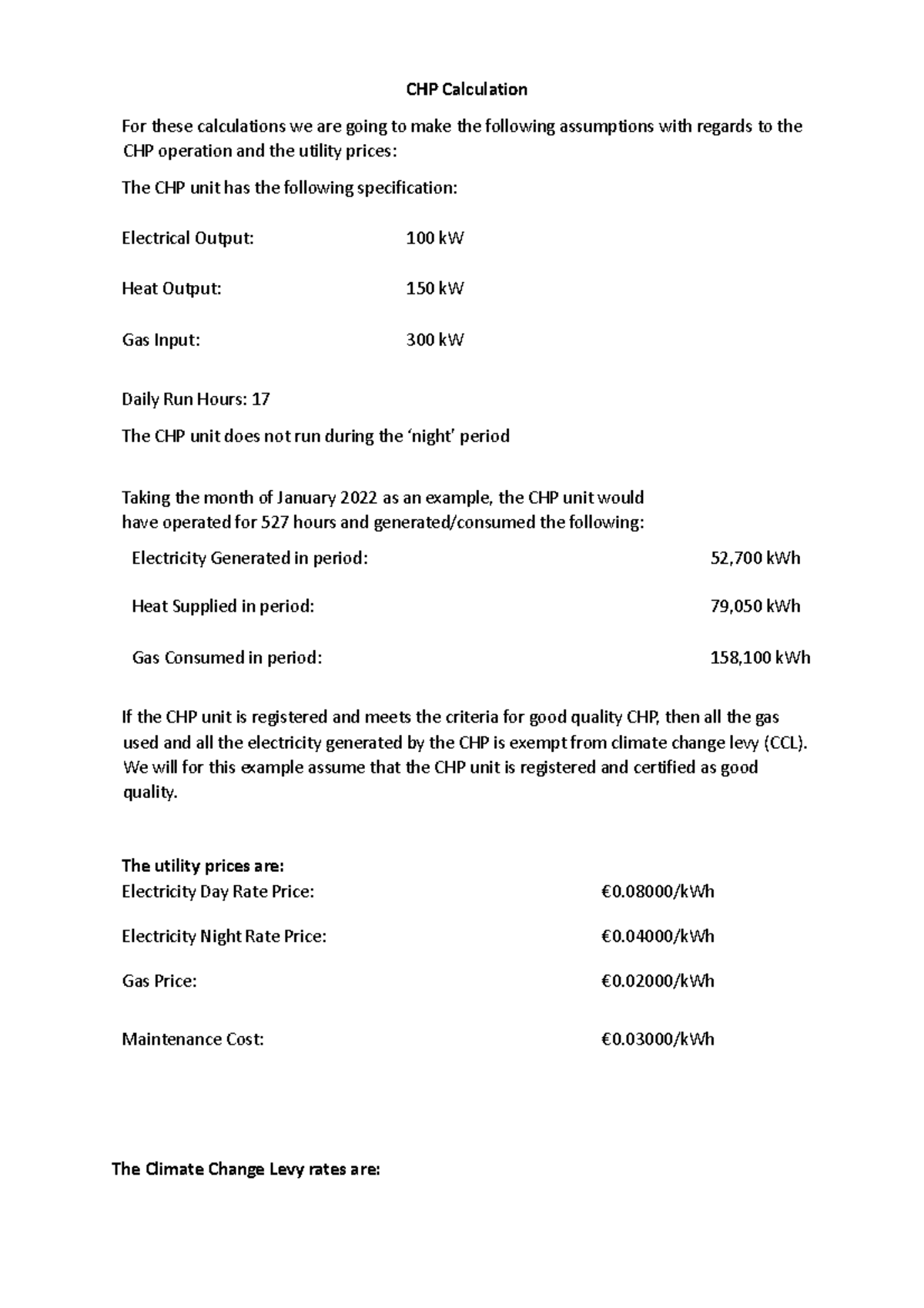 CHP Calculation - ChP design notes - CHP Calculation For these ...