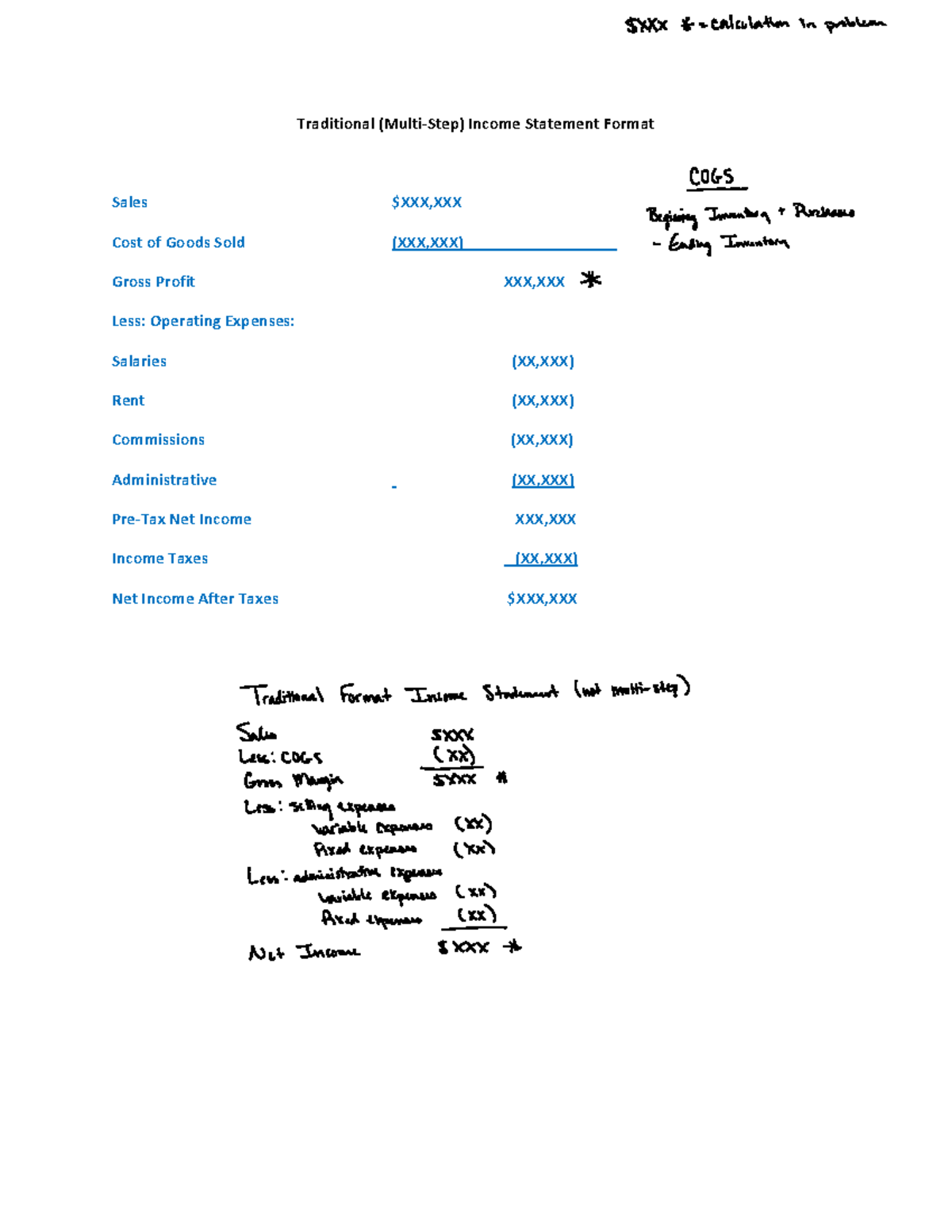 2022 Income Statement Formats Handout - Traditional (Multi-Step) Income ...