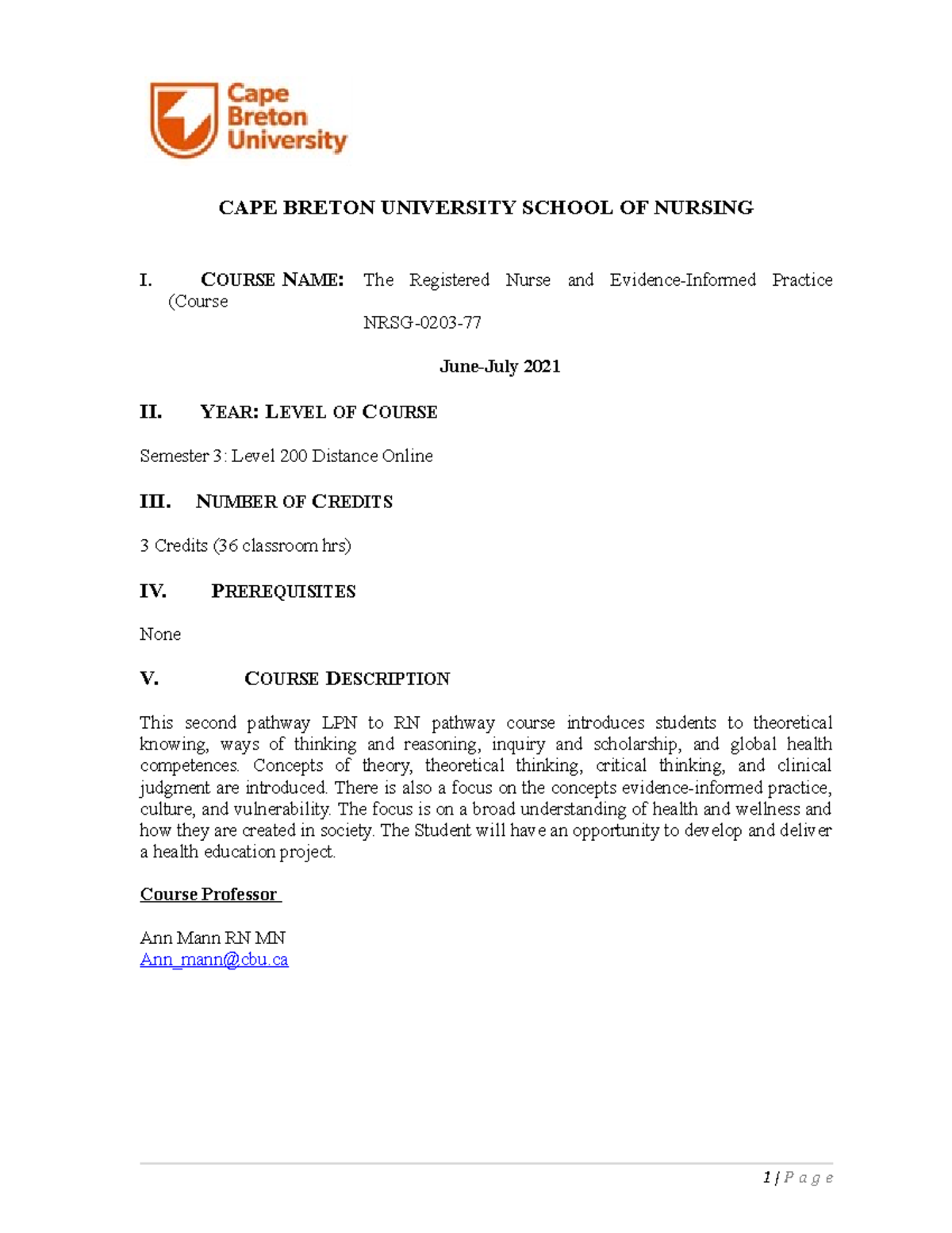 CBU - Nursing syllabus -0203-77 2021 - CAPE BRETON UNIVERSITY SCHOOL OF ...