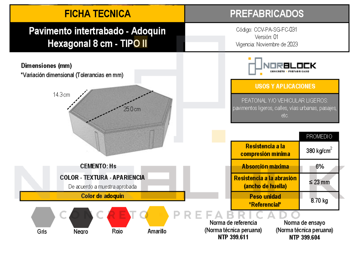 Ficha tecnica de adoquin hexagonal de concreto 8 - TIPO II ...