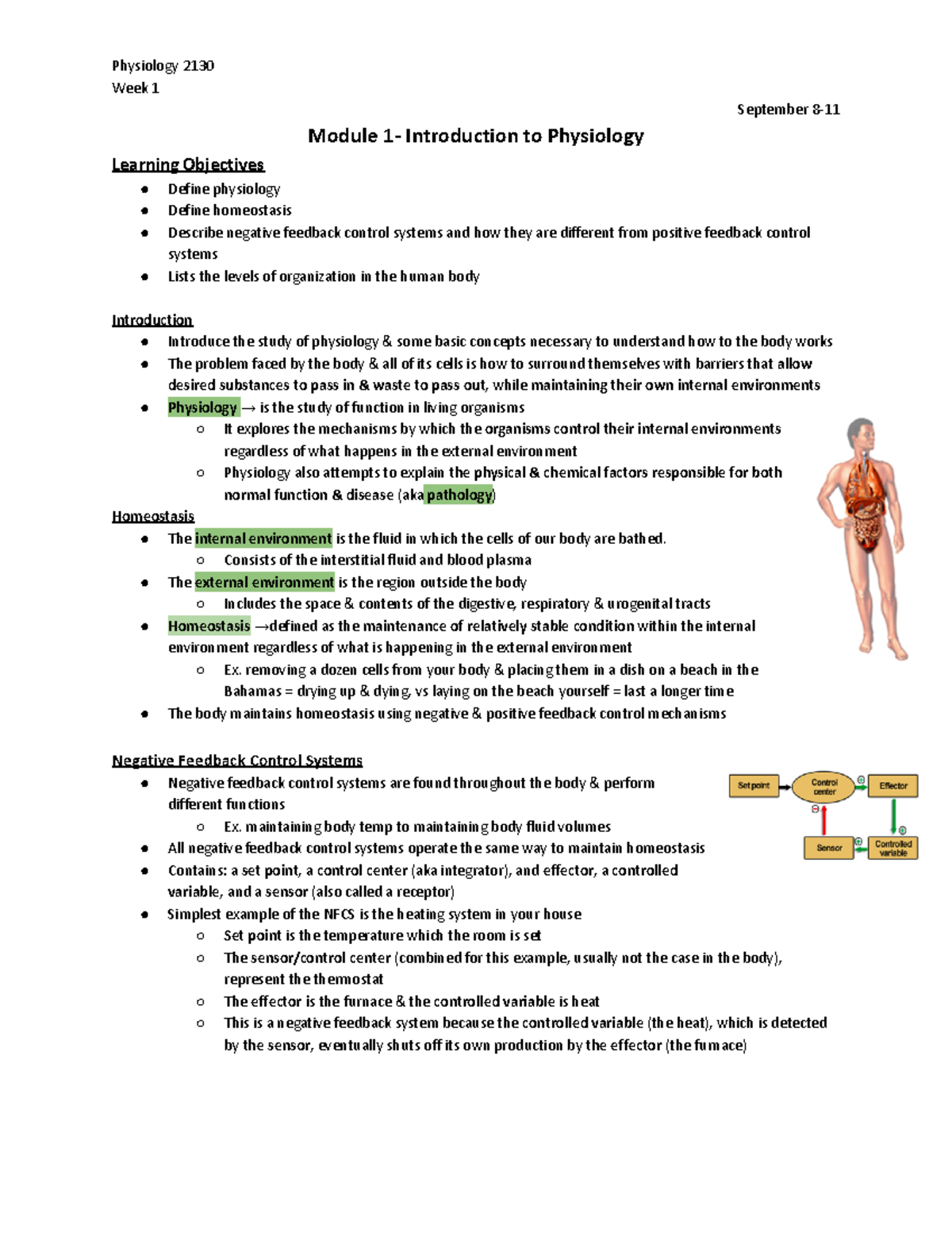 Week 1 Physio - Week 1 - Week 1 September 8- Module 1- Introduction to Physiology Learning - Studocu