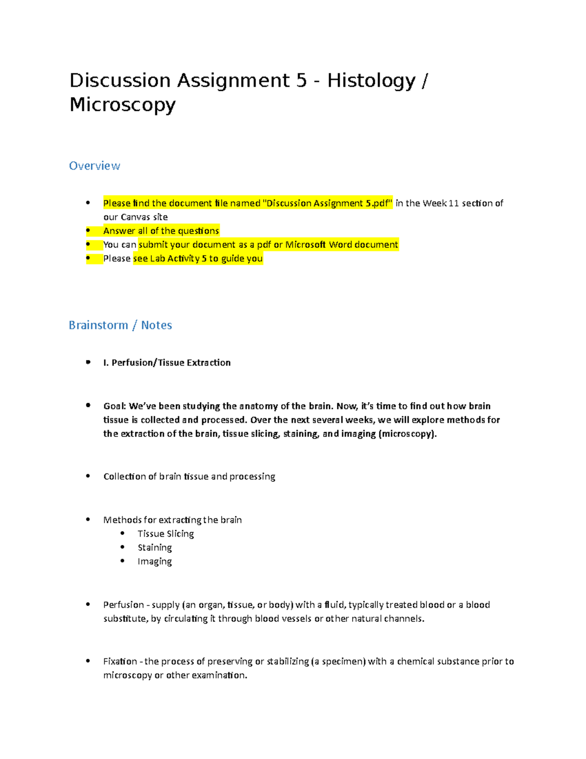 DA5 - Discussion Assignment 5 - Overview, Brainstorming Notes, And ...