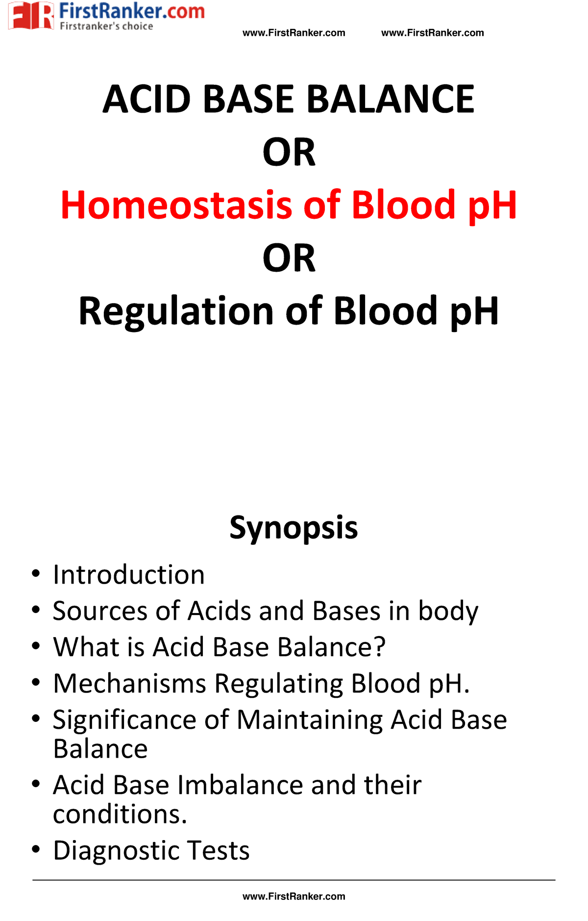 MBBS Biochemistry Notes Topic WISE Final ACID BASE Balance FABB ...