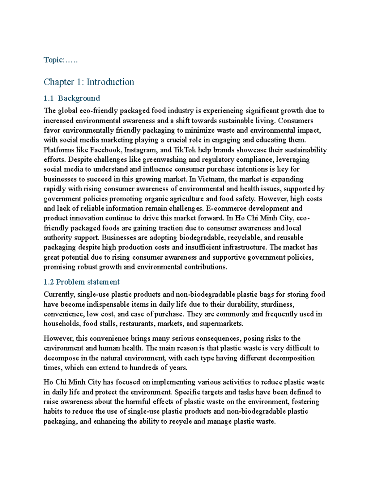 Structure of a thesis - No more explan - Topic:..... Chapter 1 ...