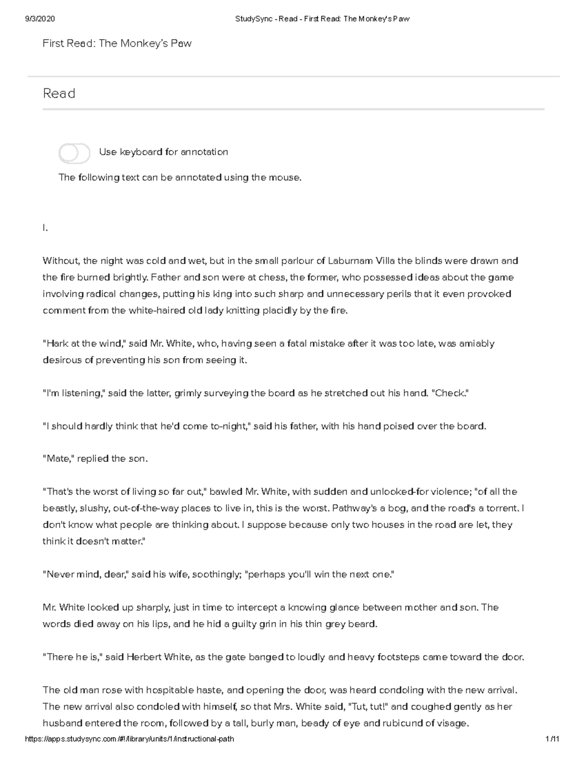 First Read The Monkeys Paw - First Read: The Monkey’s Paw Read Use ...