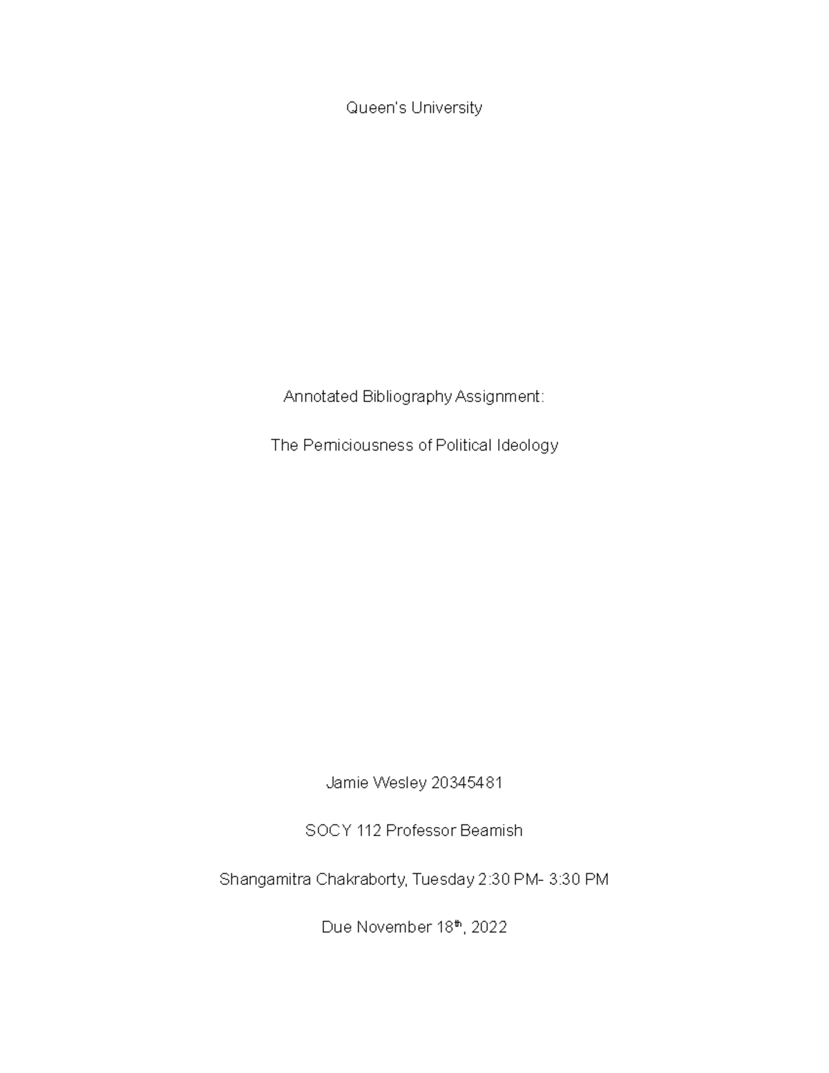 Annotated Bibliography Assignment - Queen’s University Annotated ...
