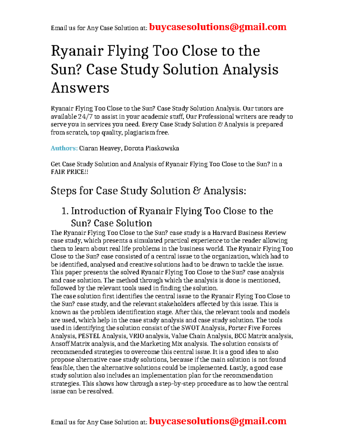 Case Solution Ryanair Flying Too Close to the Sun - Ryanair Flying Too Close to the Sun? Case ...