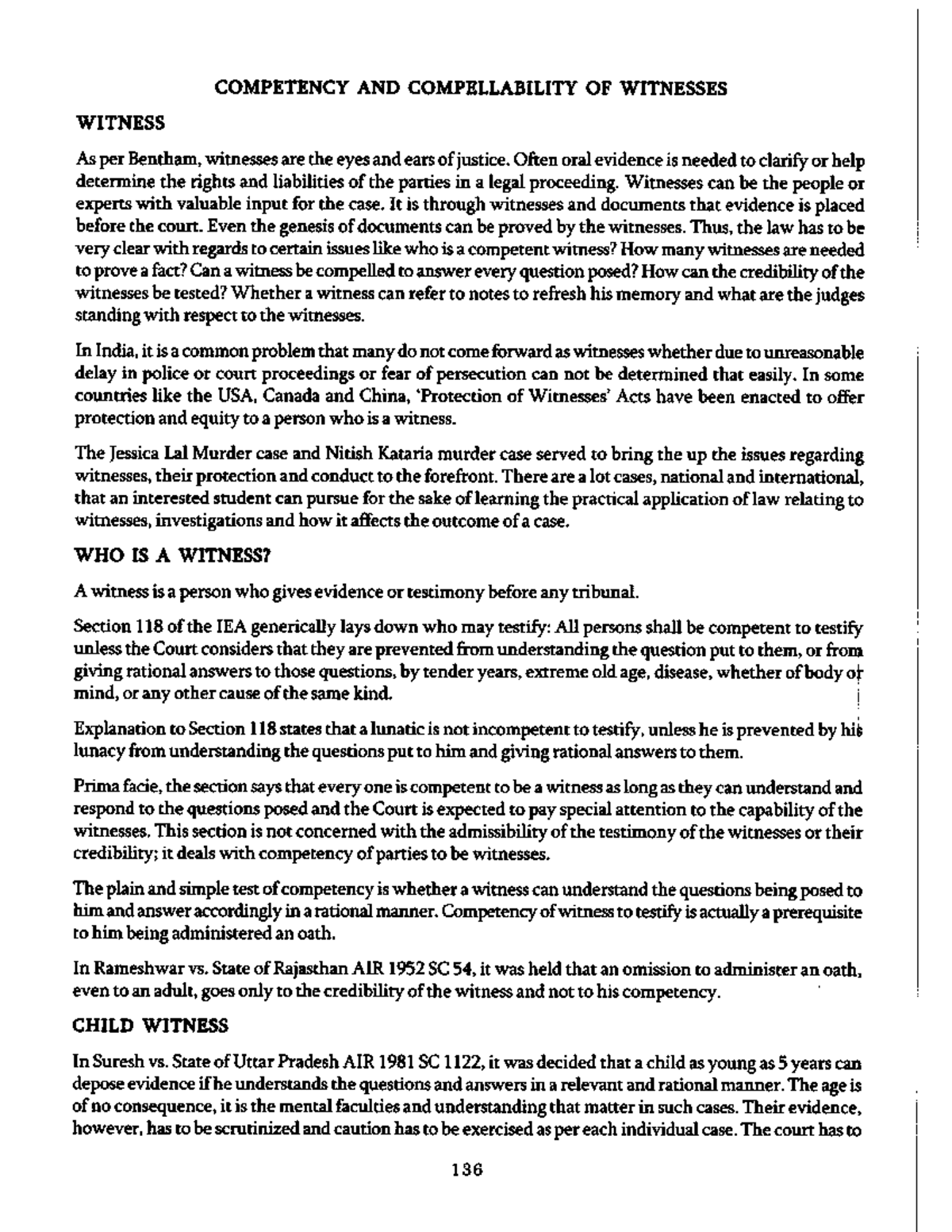 Competency and Compellability of Witnesses - Law Of Evidence - Studocu