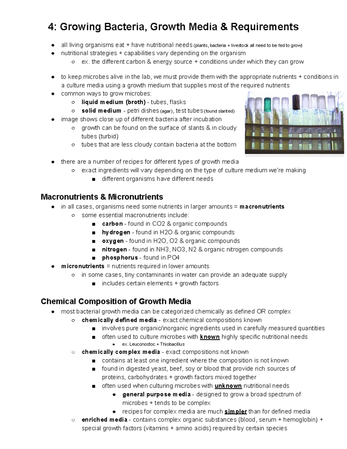 Microbiology Topic 4 - Lecture notes 4 - 4: Growing Bacteria, Growth ...