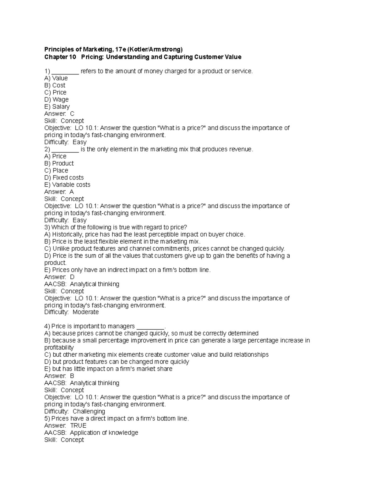 TB Pricing Understanding and Capturing Customer Value - Principles of ...