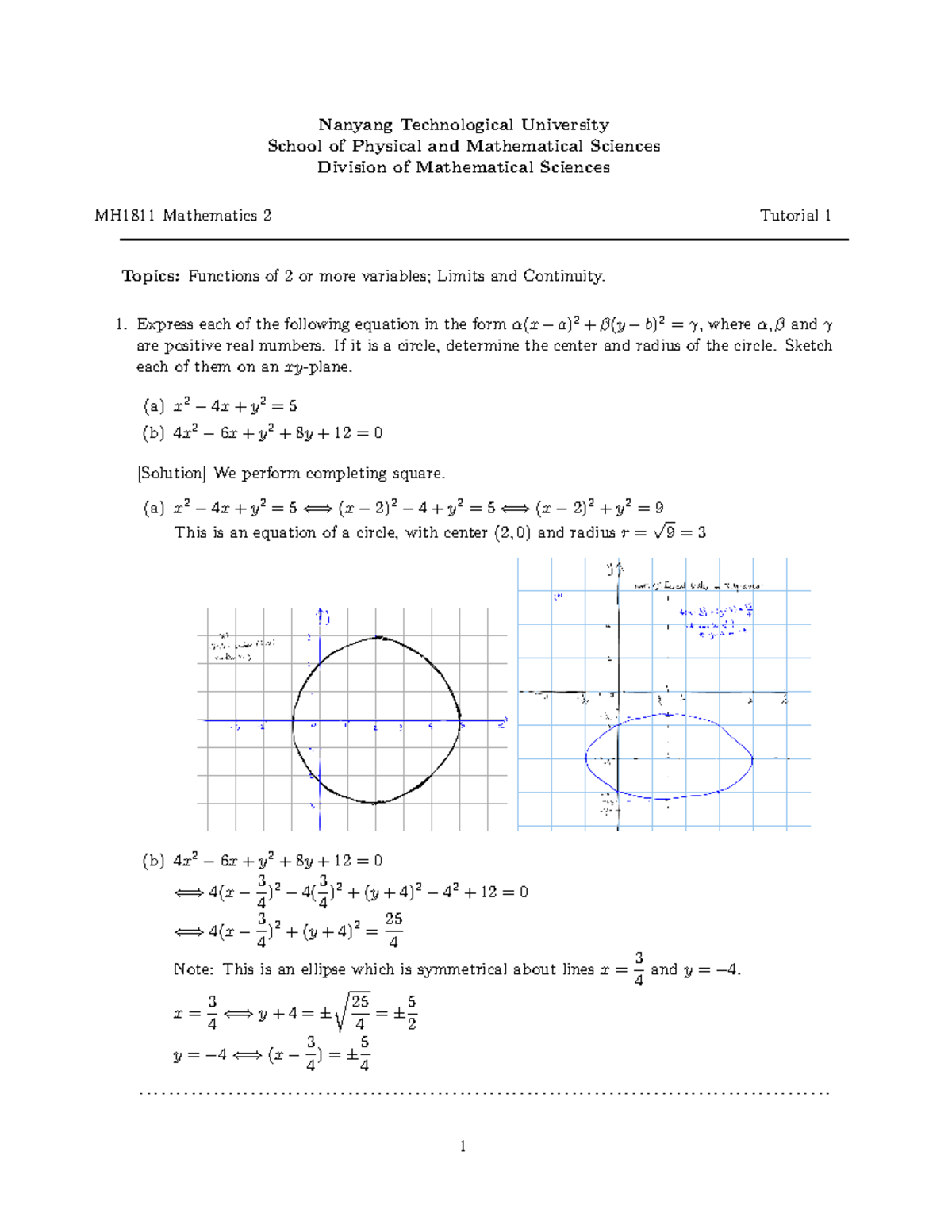 MH1811 Tutorial 1 2022 Soln - Nanyang Technological University School ...