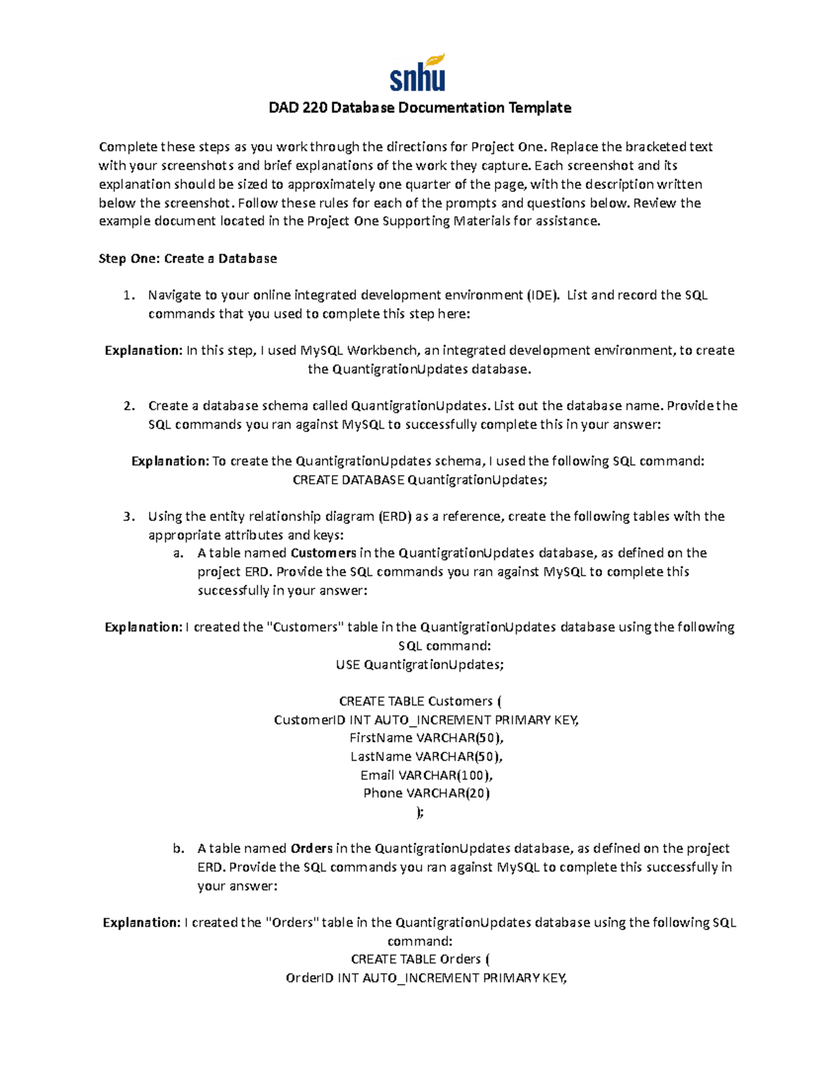 Dad 220 Database Documentation Template Dad 220 Database Documentation Template Complete These