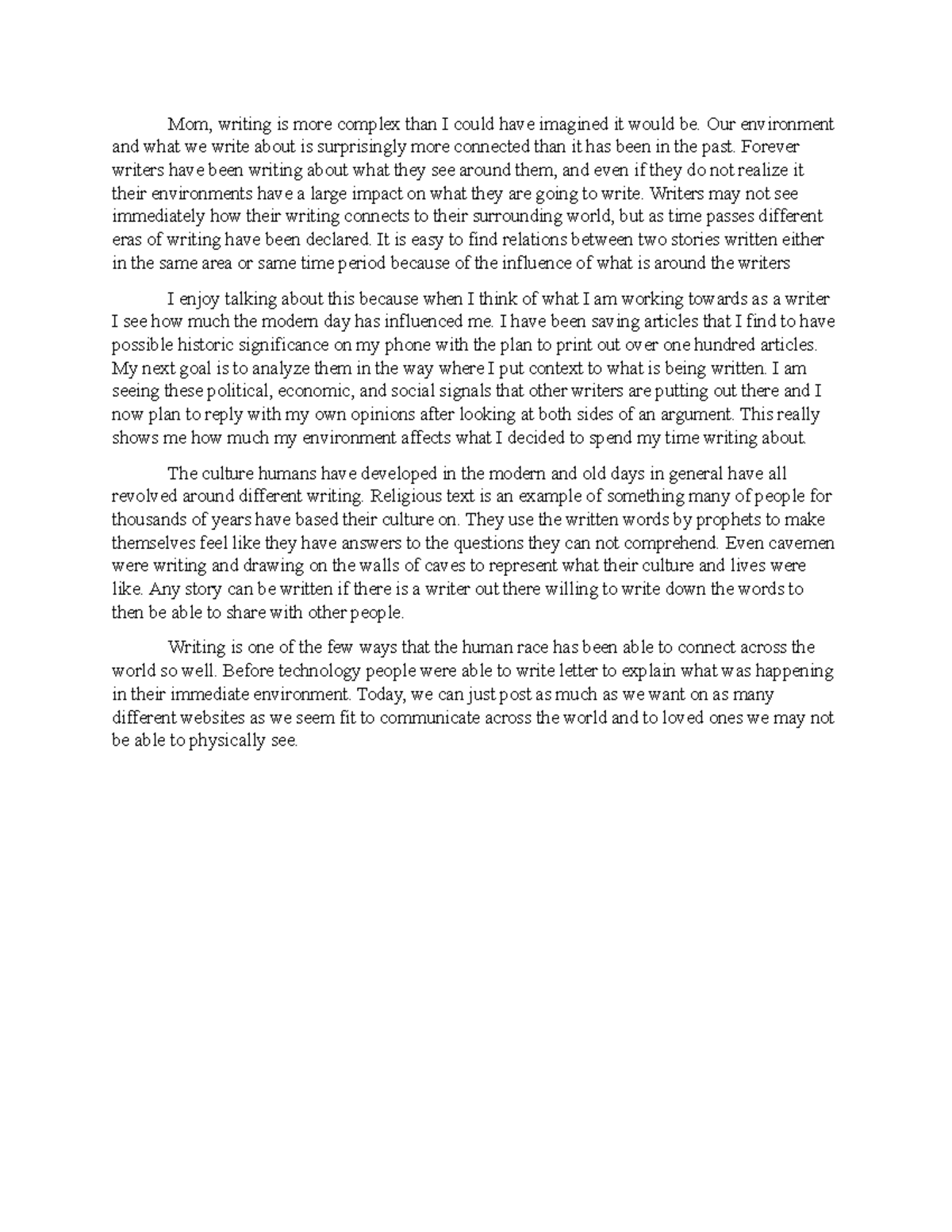 Readers Response 5 - Logical Writing - Mom, writing is more complex ...