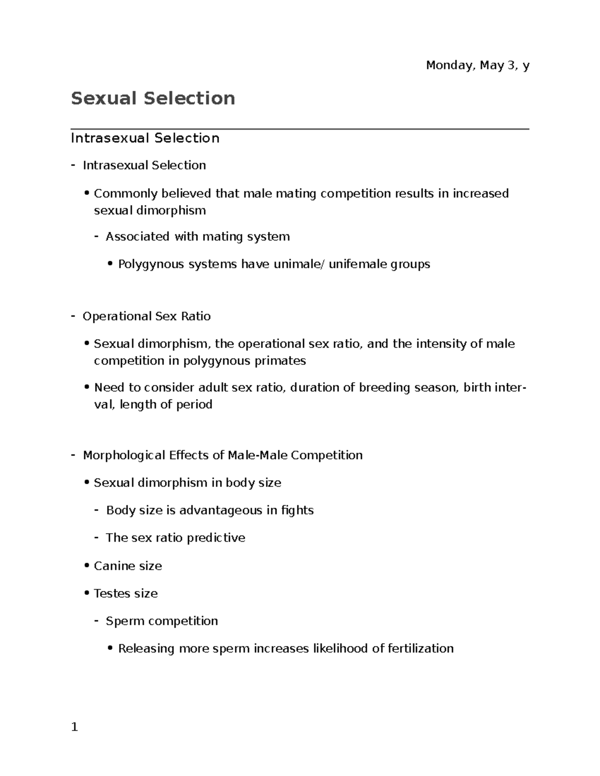 Sexual Selection Wednesday December 11 Y Sexual Selection Intrasexual Selection