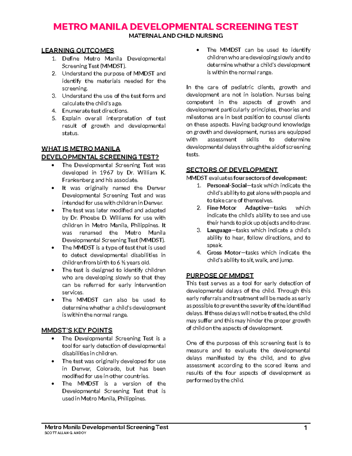 Metro Manila Development Screening Test - METRO MANILA DEVELOPMENTAL ...