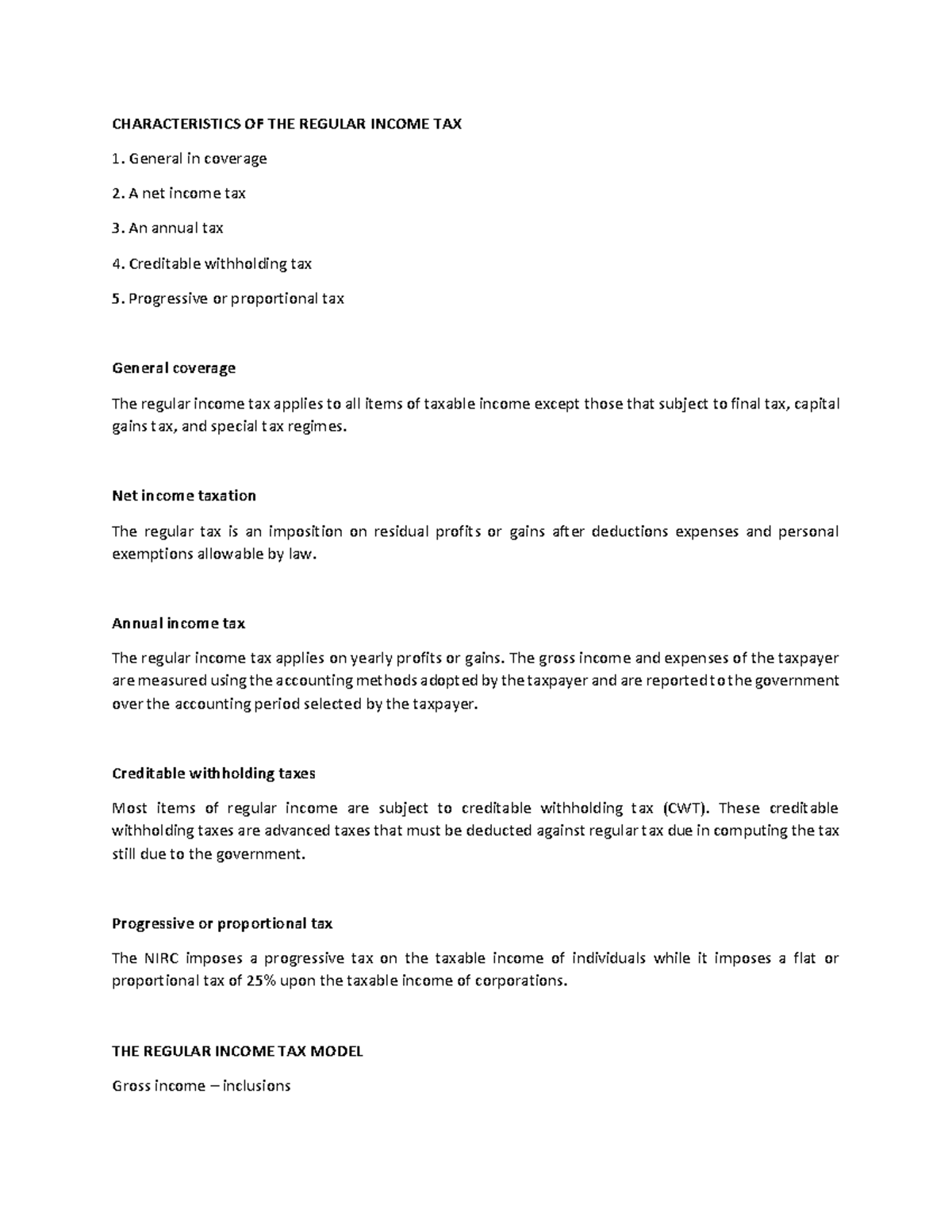 Chapter 7 - N/A - CHARACTERISTICS OF THE REGULAR INCOME TAX General in ...