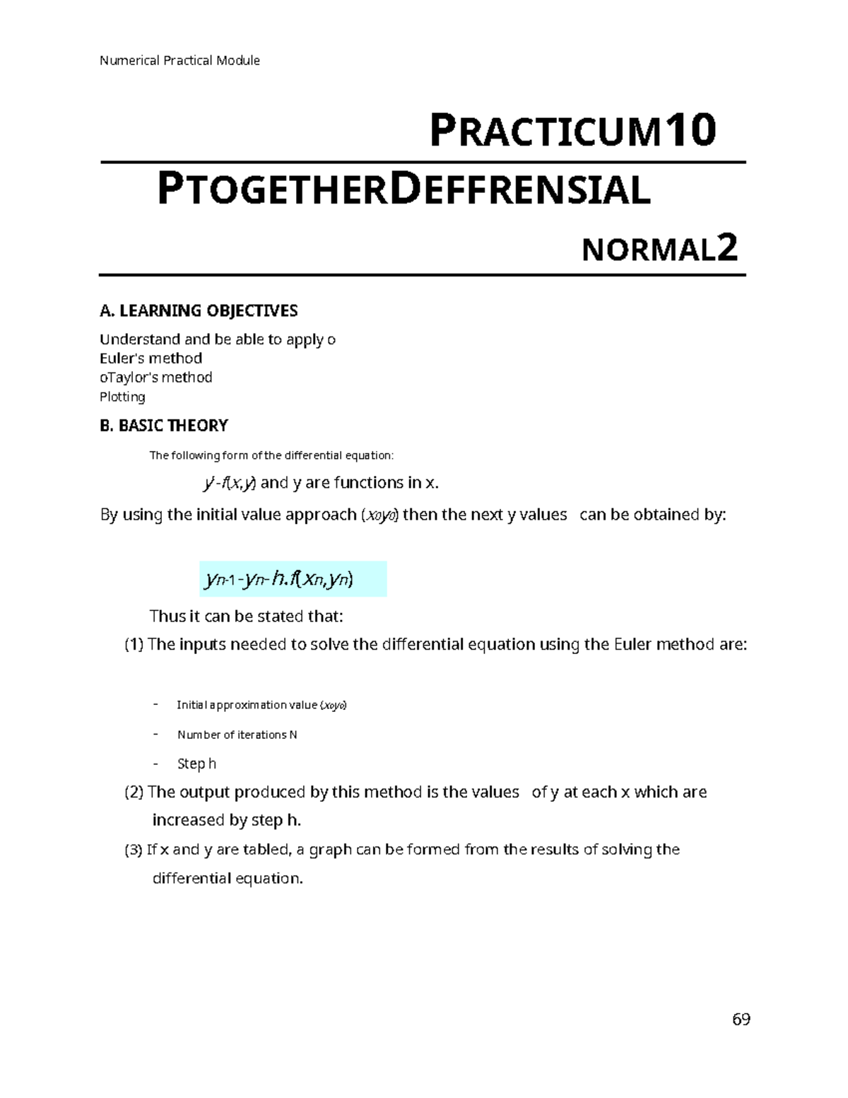 Numerical Practicum Module 18 Notes Practicum 10 Ptogetherdeffrensial Normal 2 A Learning