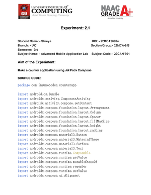 Worksheet 3 - Fughj - Experiment: 3. Student Name:- Angelus Sharma UID ...