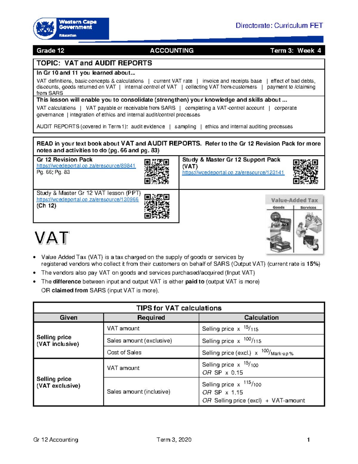 Gr 12 T3 Wk 4 VAT Audits ENG - Directorate: Curriculum FET Grade 12 ...